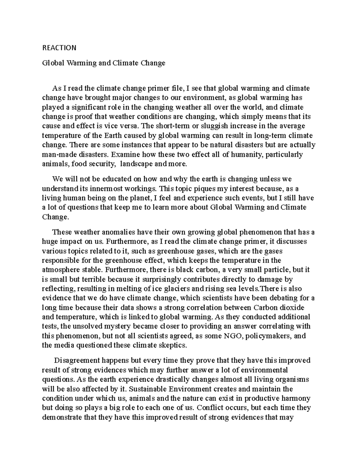 Reaction Paper in Global Warming and Climate Change (Part 4) - REACTION ...
