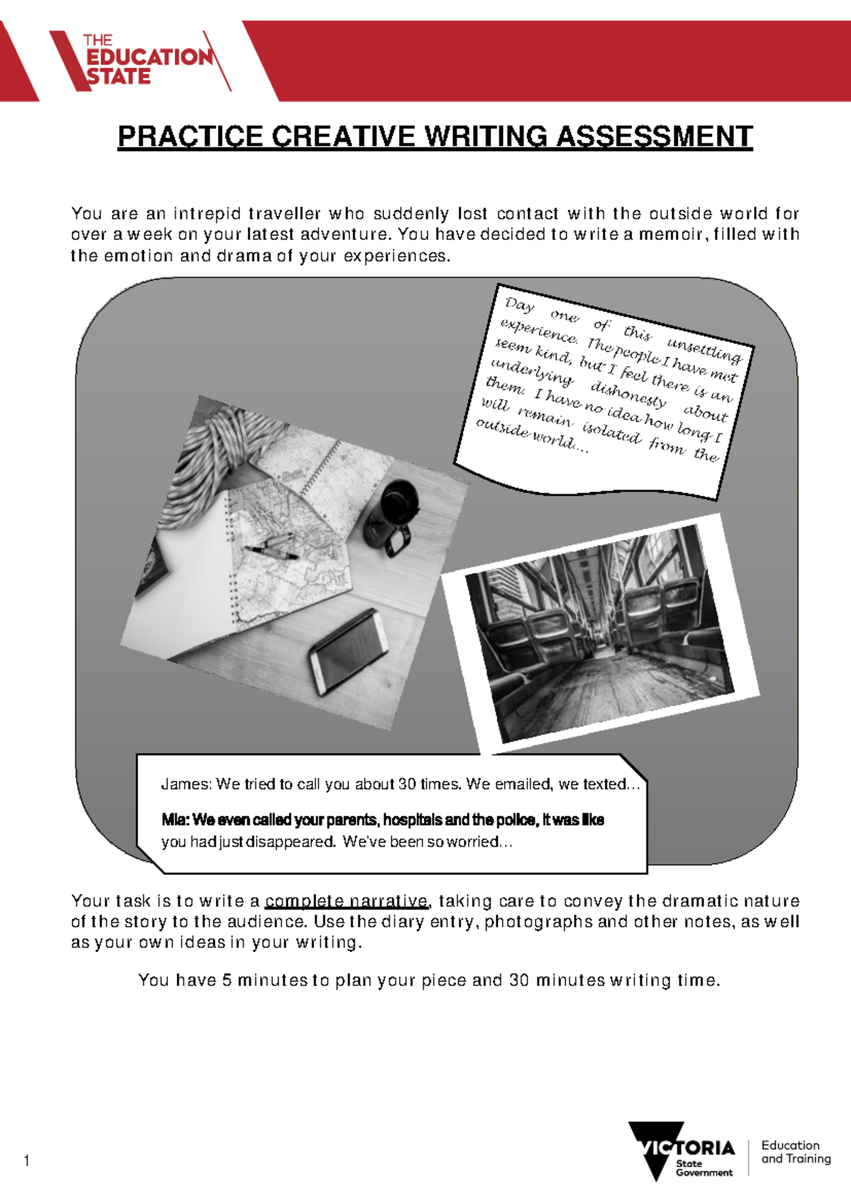 Creative writing practice - PRACTICE CREATIVE WRITING ASSESSMENT You ...
