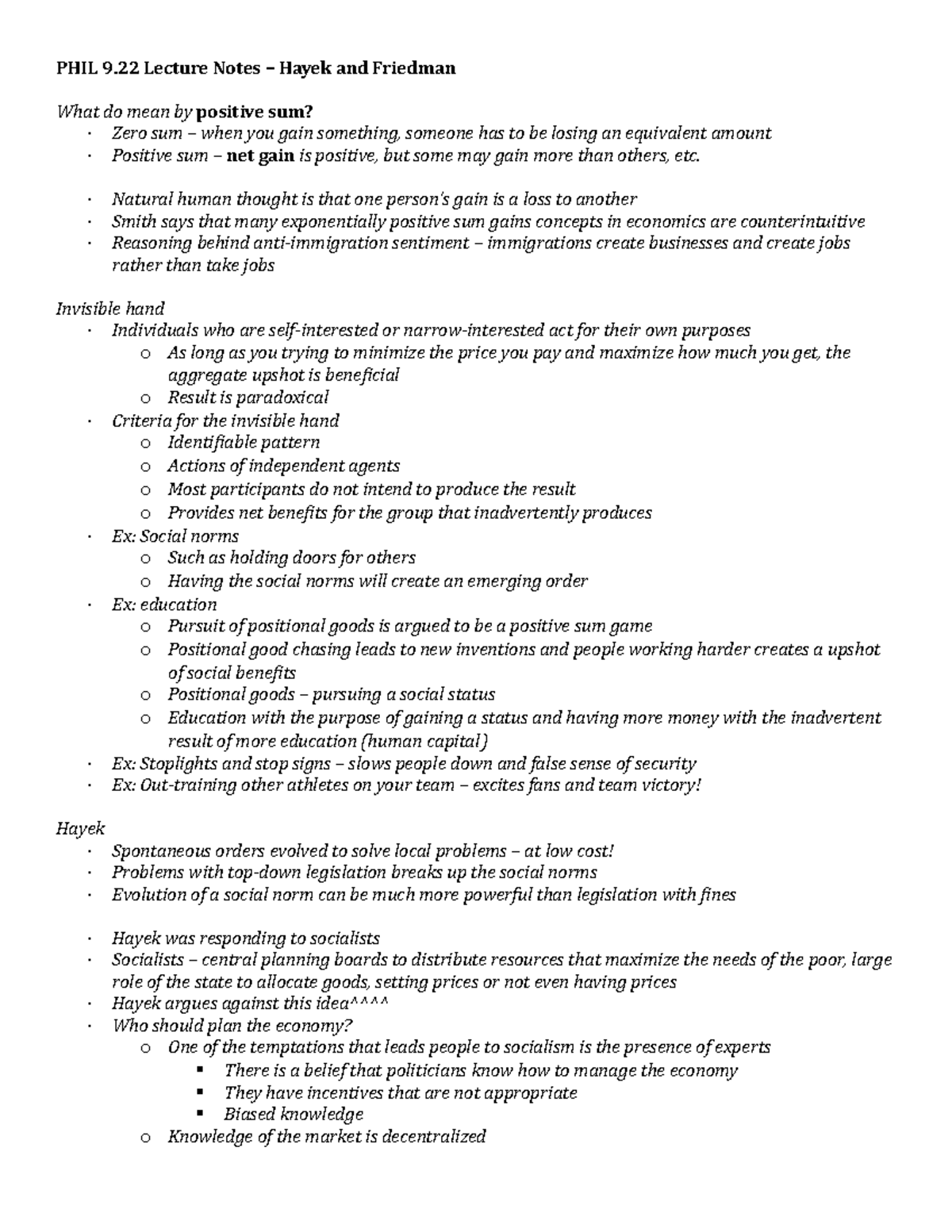 PHIL 9.22 (L) - Prof. Jonathan Anomaly - PHIL 9 Lecture Notes – Hayek ...