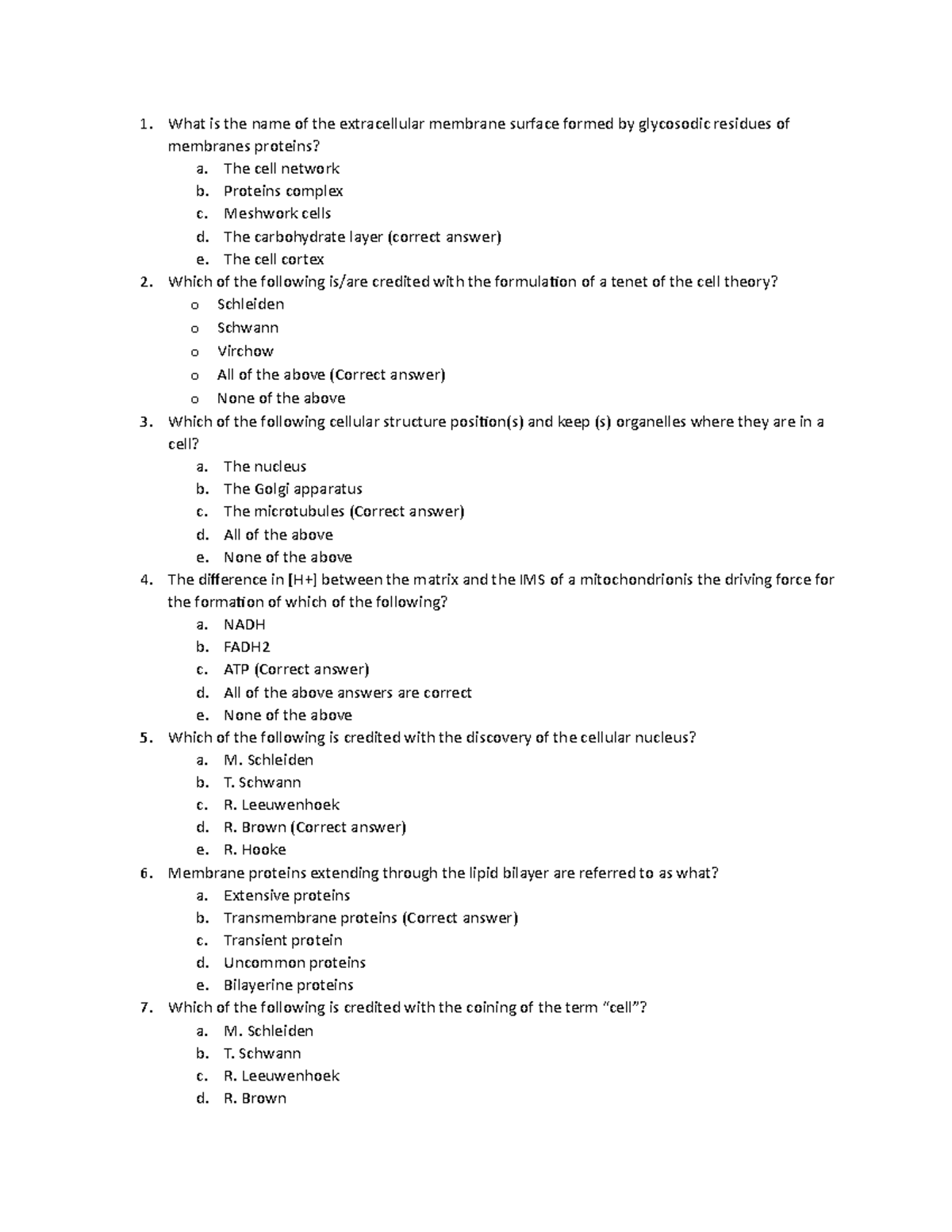 Biology 3 answers - List of questions and answer from cell structures ...