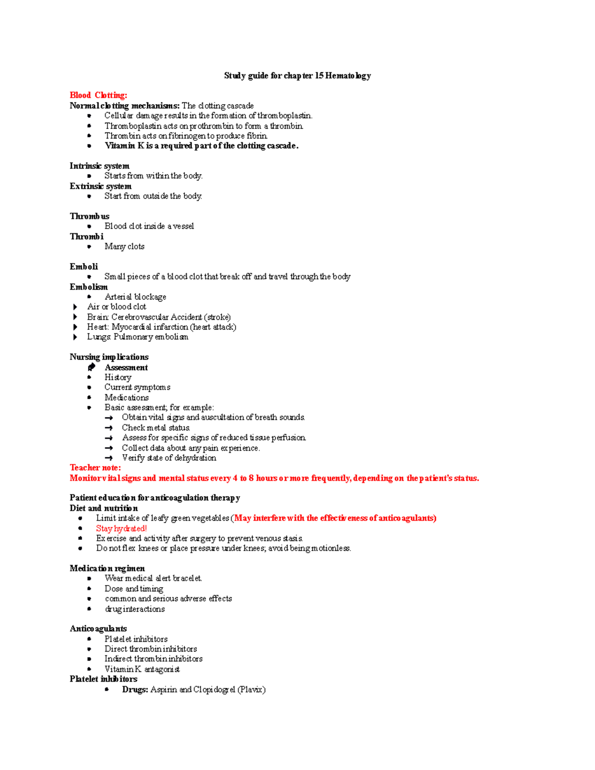 Study guide for chapter 15 Hematology - Study guide for chapter 15 ...