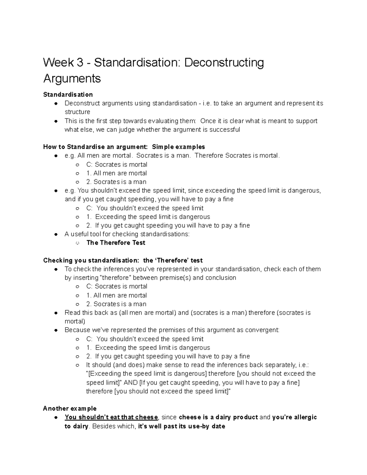 Week 3 1phil Lecture Notes Week 3 Standardisation Deconstructing Arguments