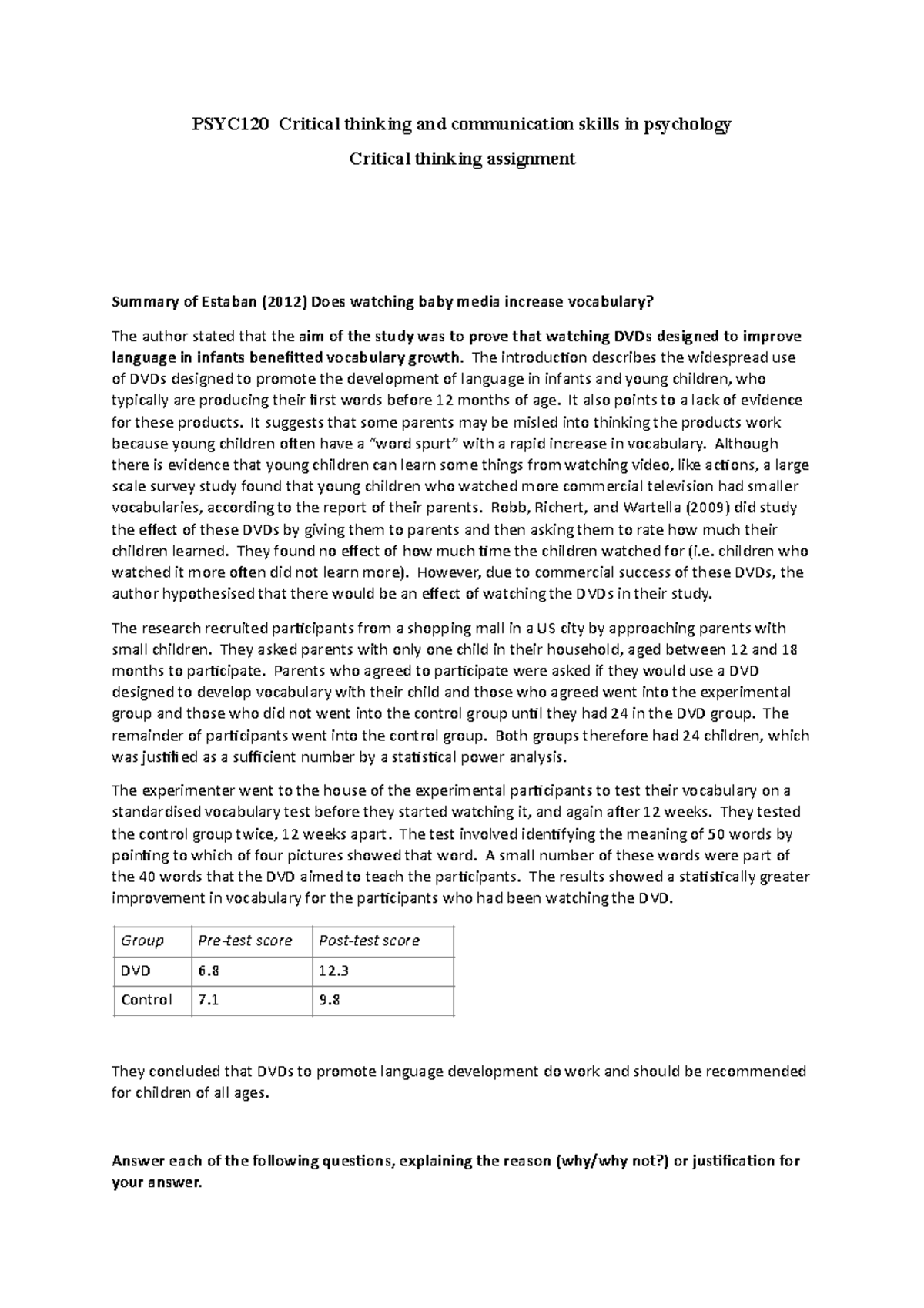 Critical thinking and communication skills in psychology Critical ...