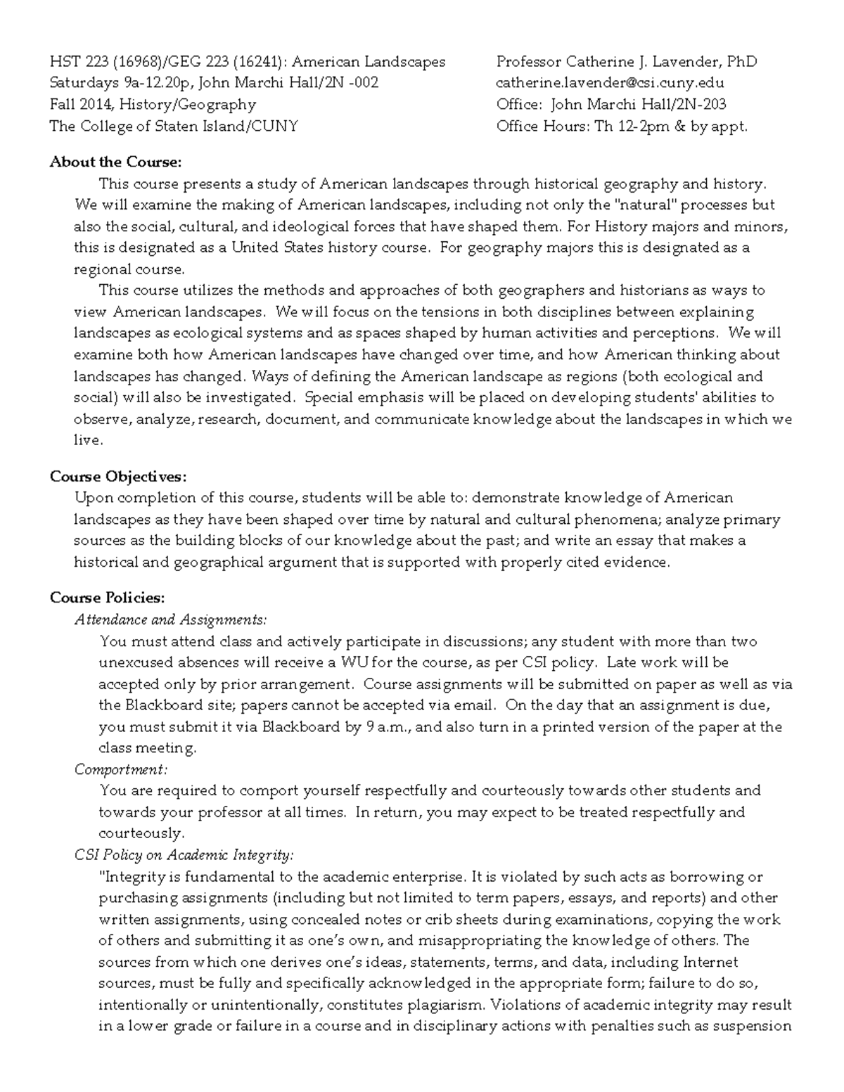 223 - course assignment for entry class - HST 223 (16968)/GEG 223 ...