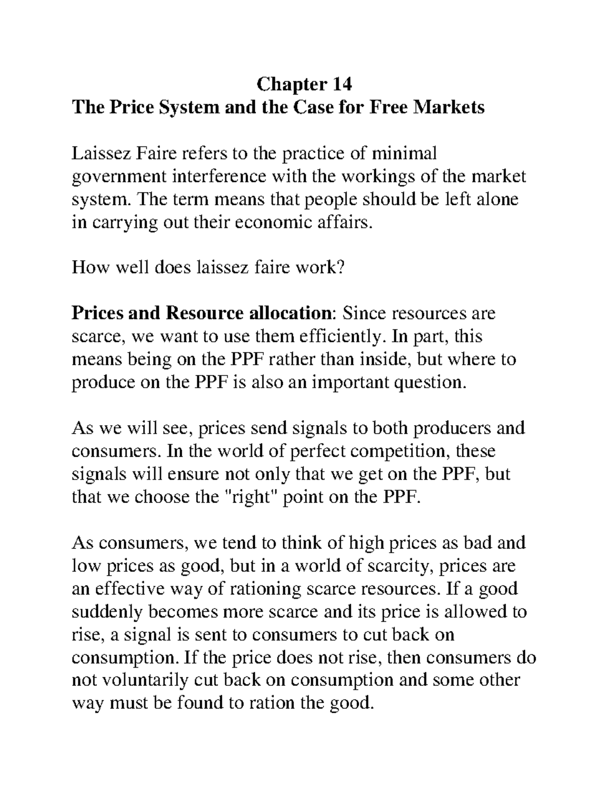 Chapter 14 The Case for Free Markets - Chapter 14 The Price System and ...