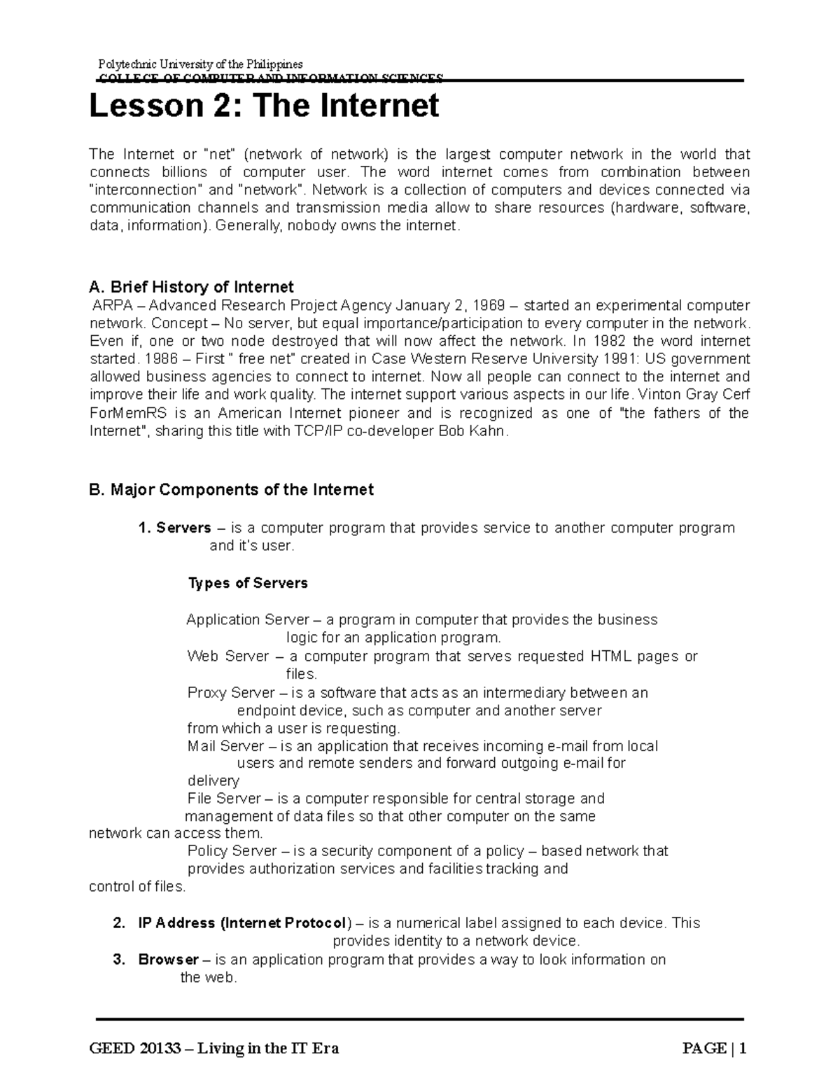 LIE- Report - Living in the IT era - COLLEGE OF COMPUTER AND ...