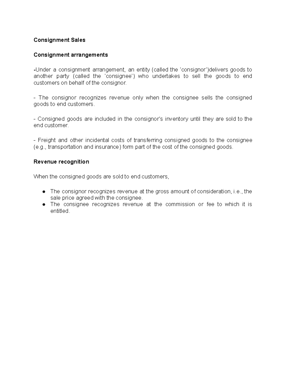 Consignment Sales- Notes - Consignment Sales Consignment arrangements ...