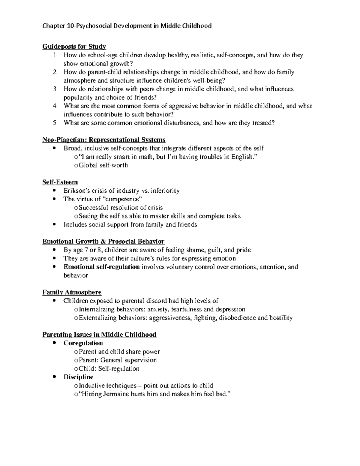 Chapter Development in Middle Childhood - Studocu