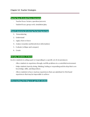 Chapter 12 EDU Notes - professor: Lisa Riddle - Chapter 12- Teacher ...