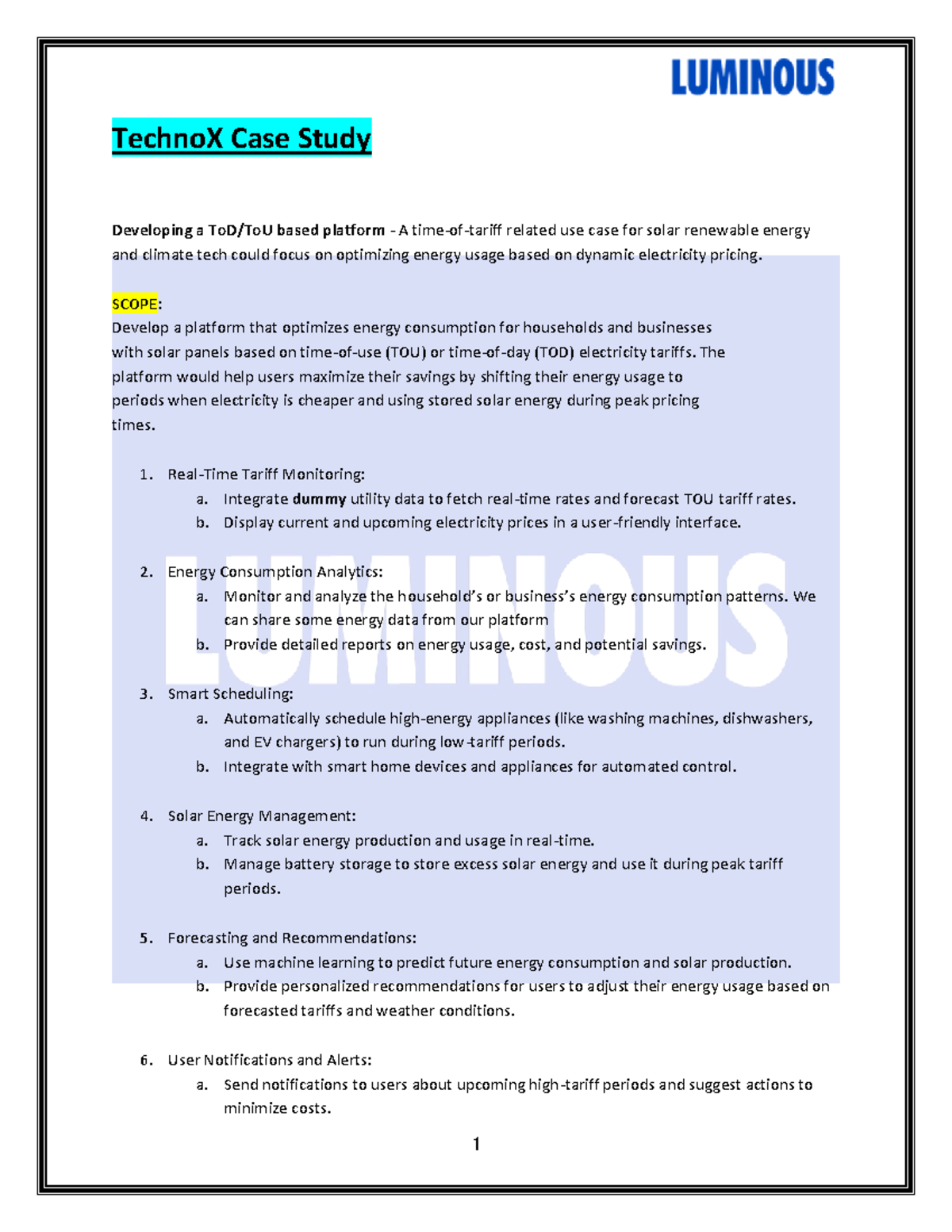 Techno X Case Study - TechnoX Case Study Developing a ToD/ToU based platform - A time-of-tariff ...