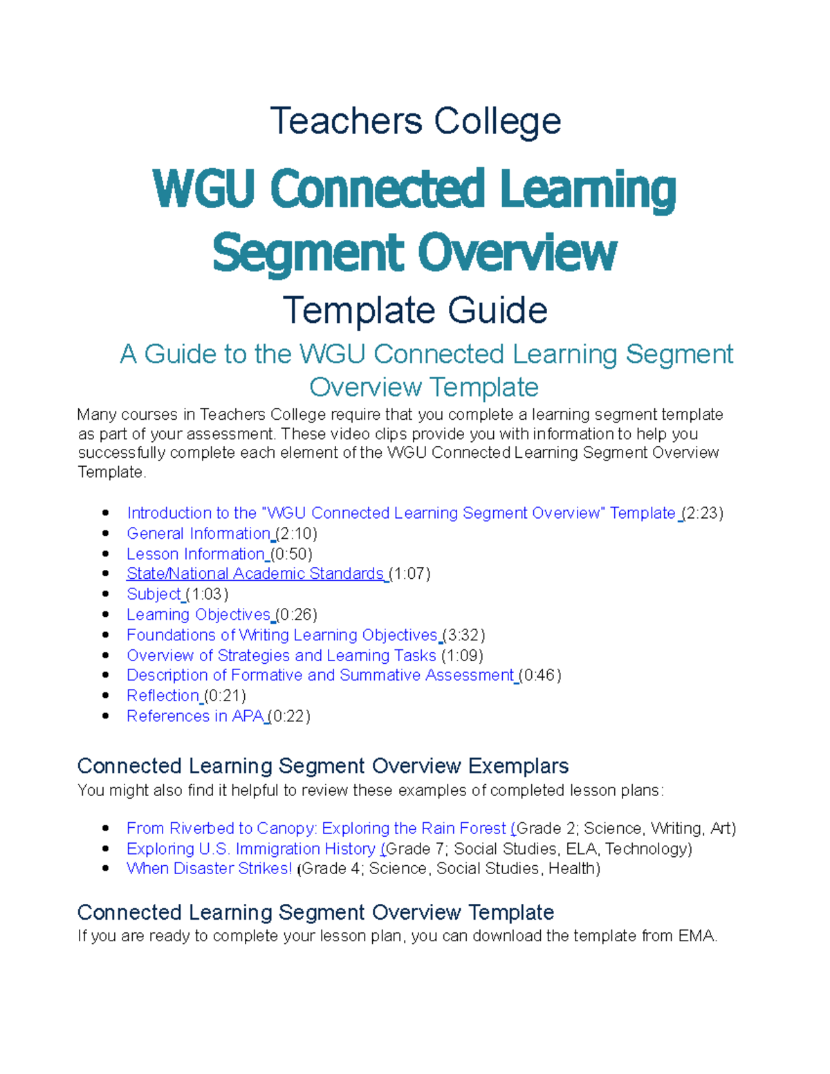 Task 2 guide - Teachers College WGU Connected Learning Segment Overview Template Guide A Guide ...