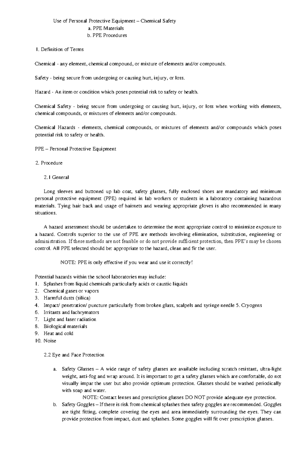 Use of Personal Protective Equipment - Chemical Safety - PPE Materials ...