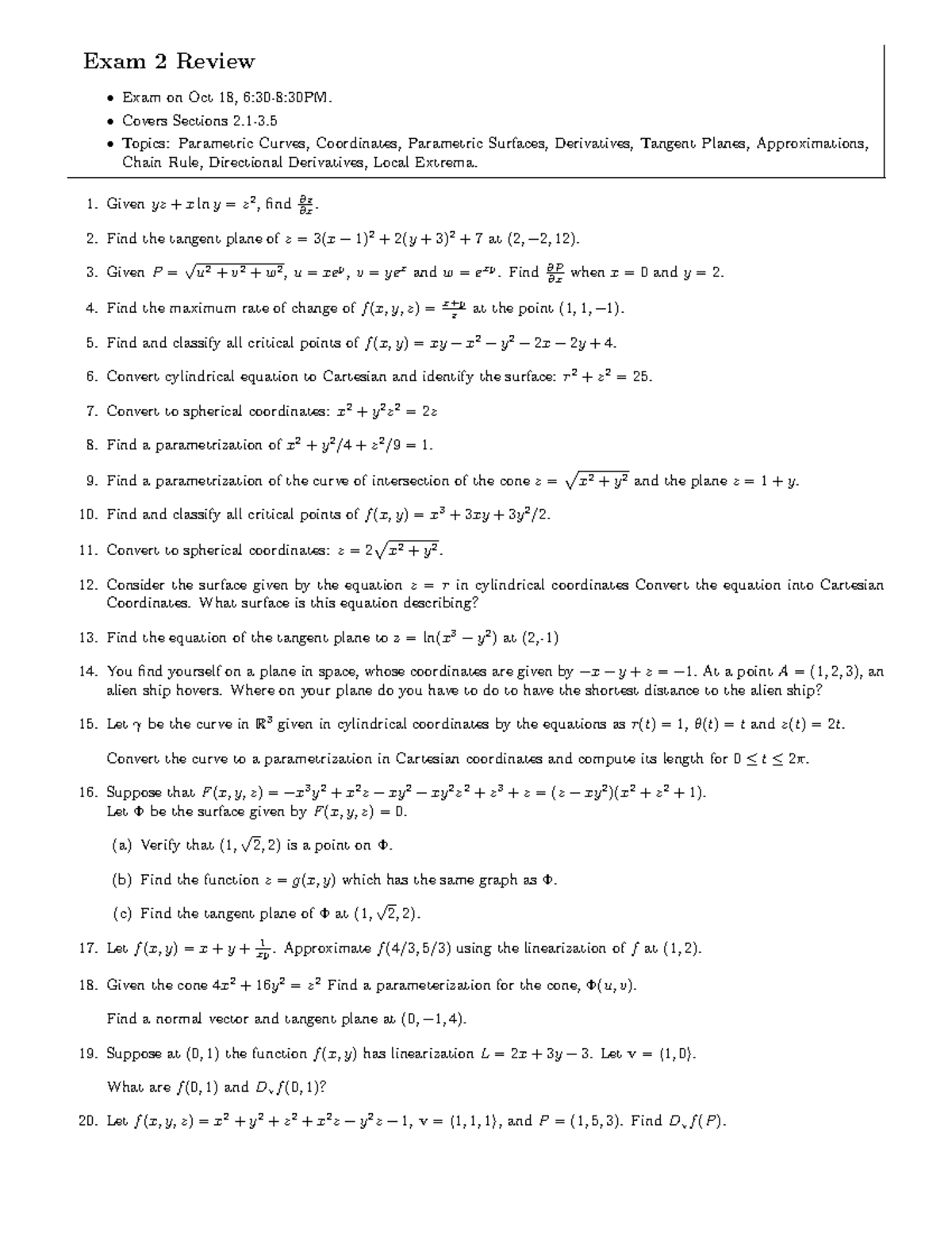 ExamTwo's-Review - Exam 2 Review - Exam on Oct 18, 6:30-8:30PM ...