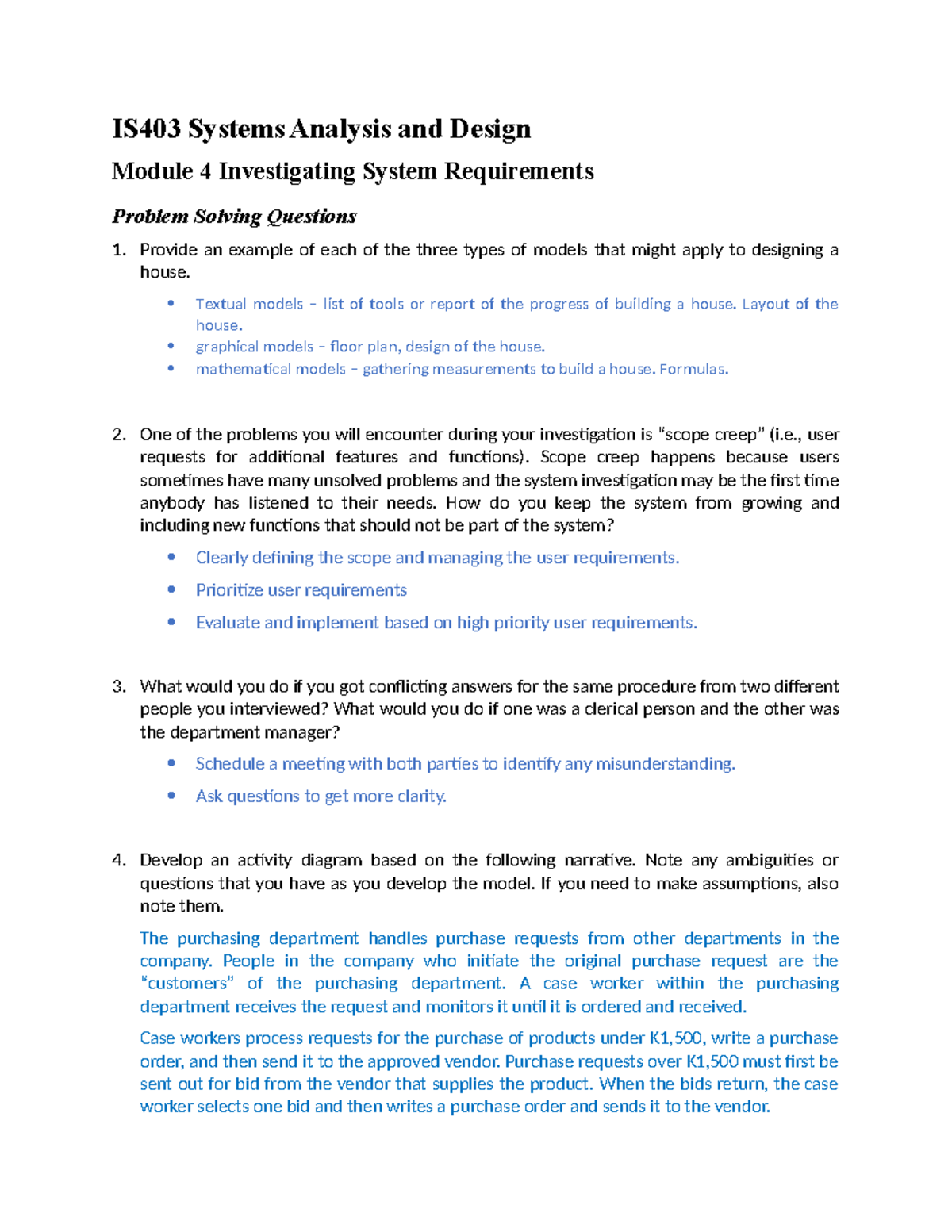 Problem Solving Questions - IS403 Systems Analysis and Design Module 4 ...