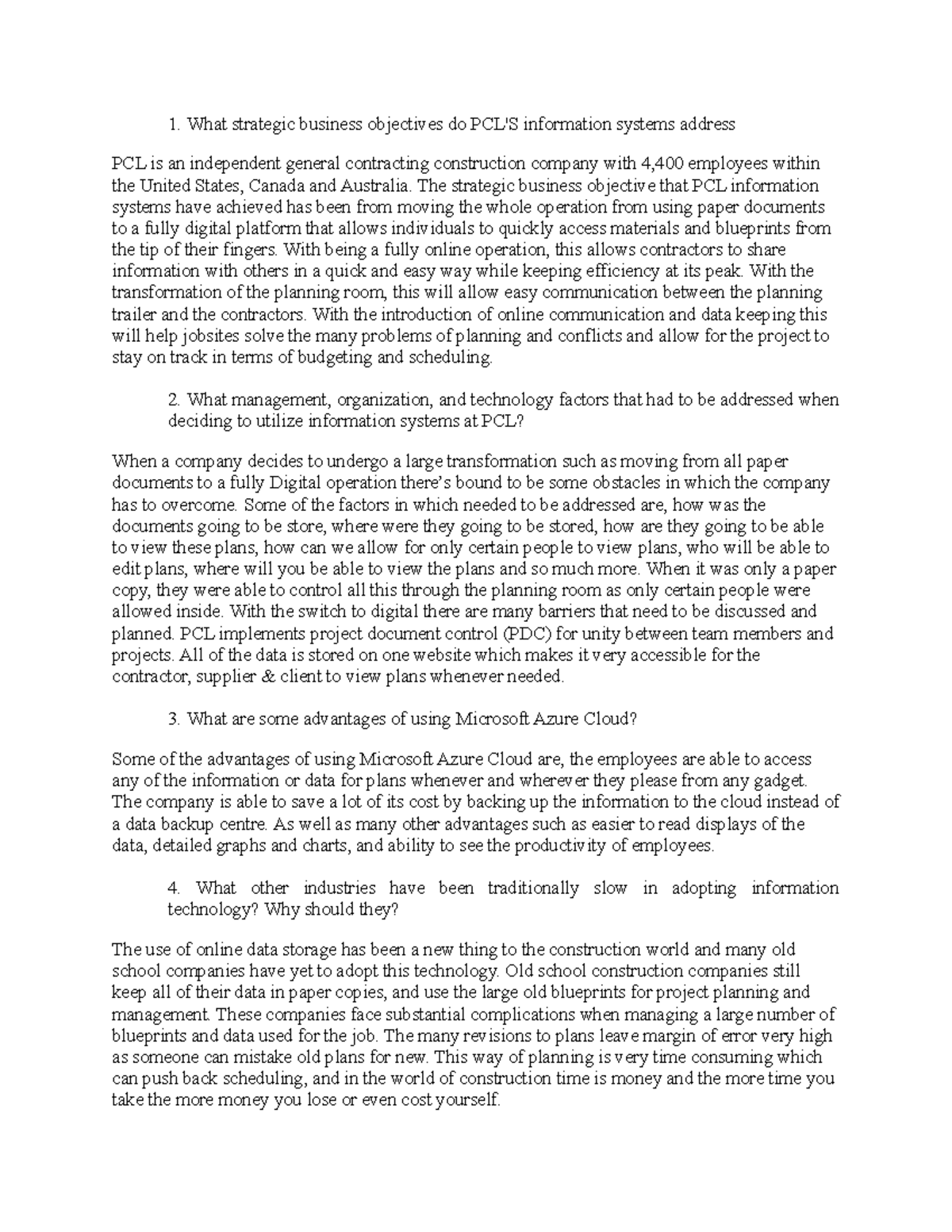 Itm100 pcl case 1 PCL'S information systems - What strategic business ...