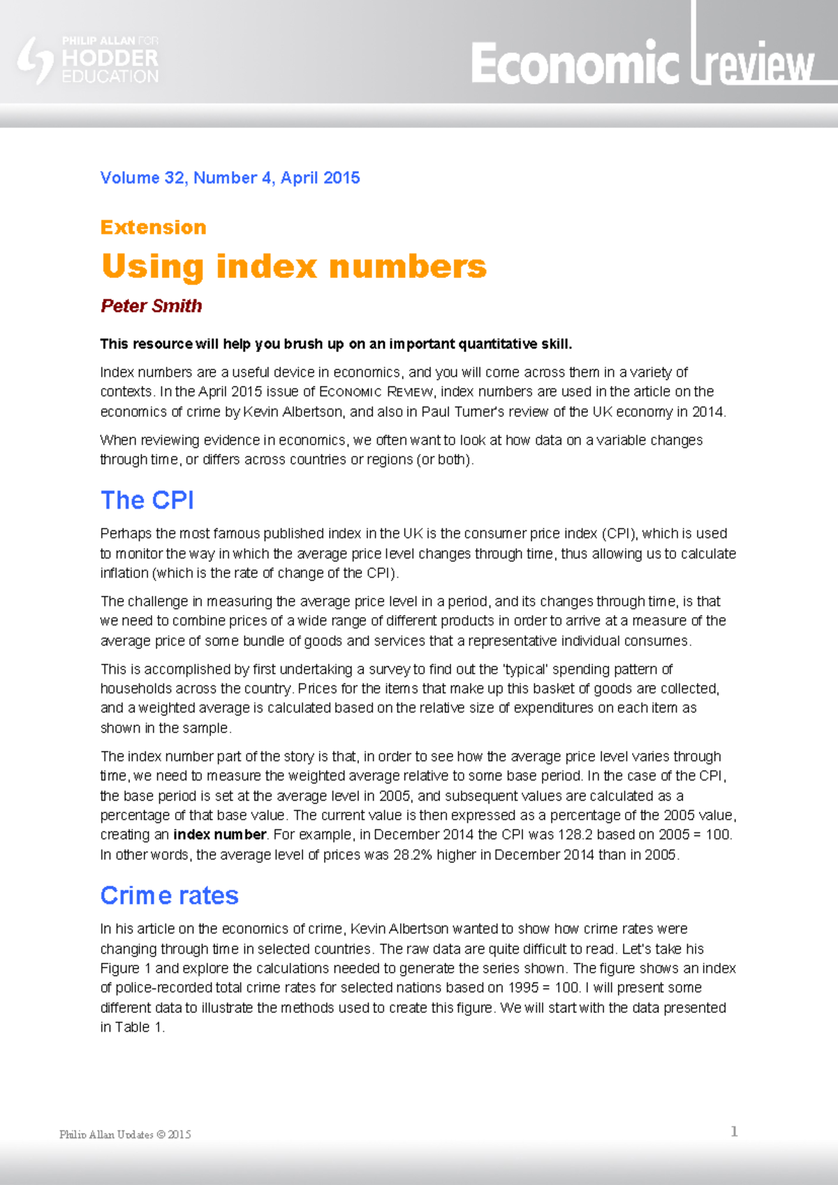 Economic Review 32 4 Index numbers - Philip Allan Updates © 2015 Volume ...