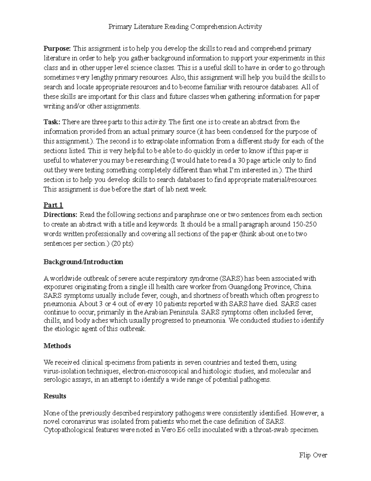 Primary Literature Reading Comprehension - Purpose: This assignment is ...