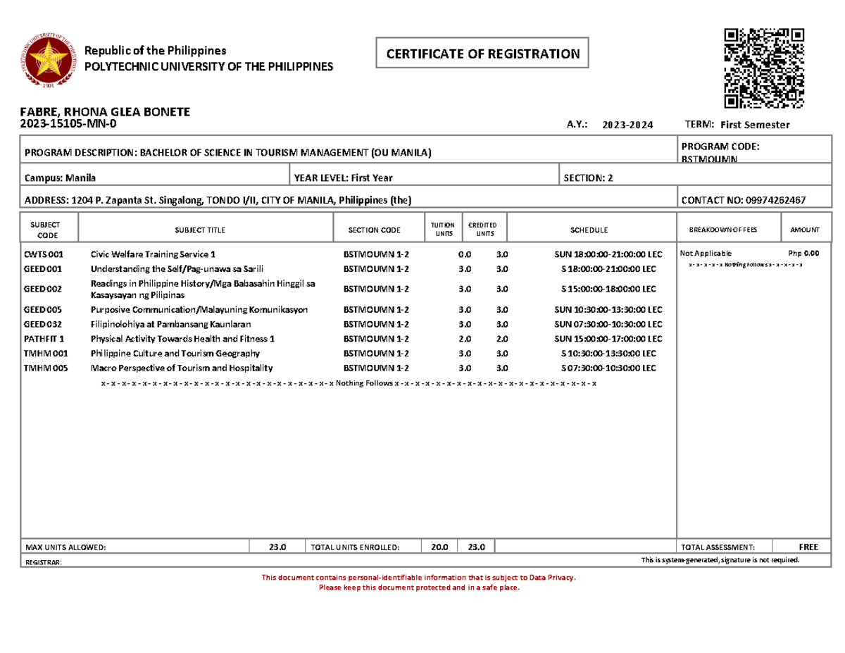 Registration Certificate - Republic of the Philippines POLYTECHNIC ...