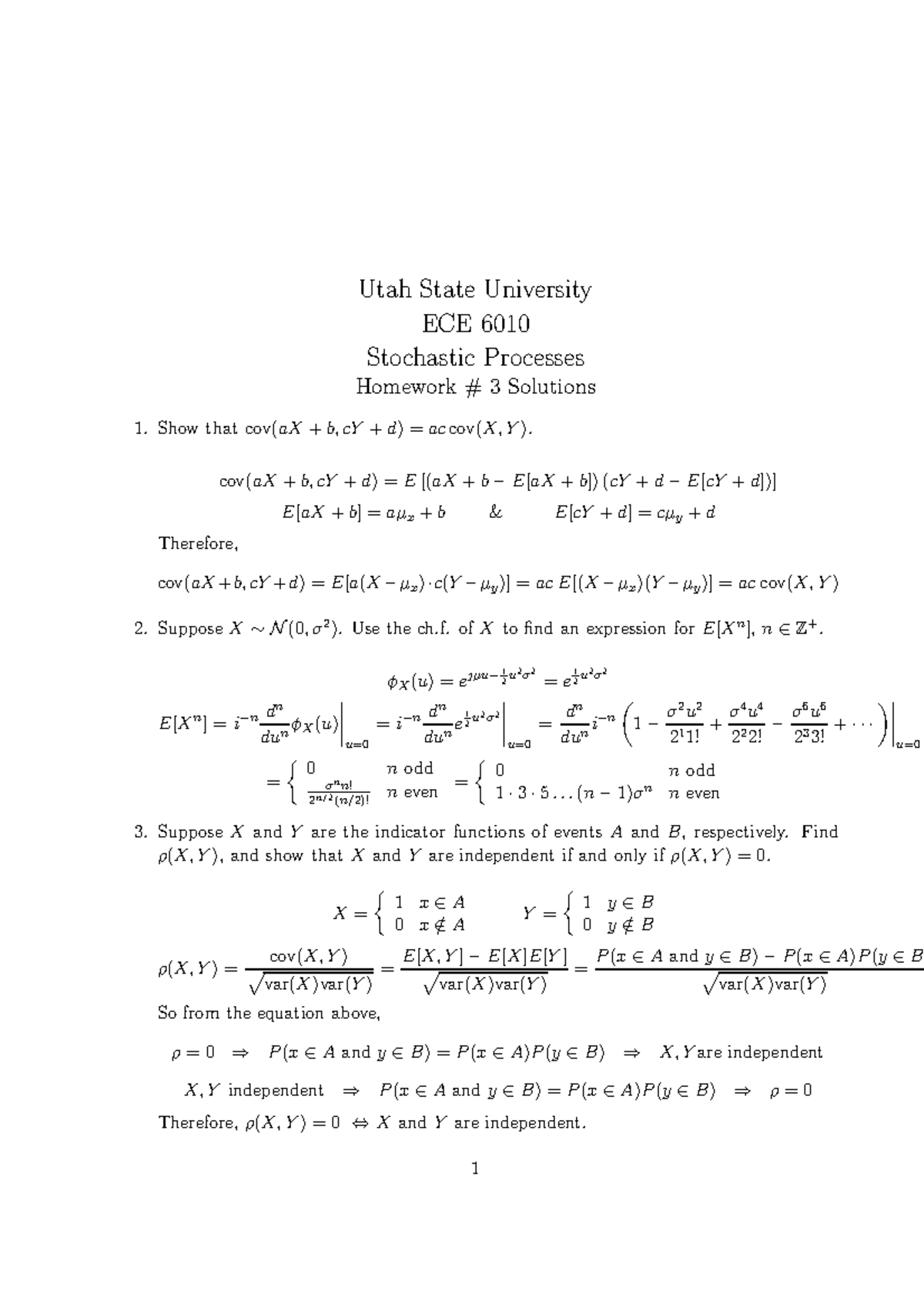 Homework 3 solutions - Spring 2006 - Utah State University ECE 6010 ...