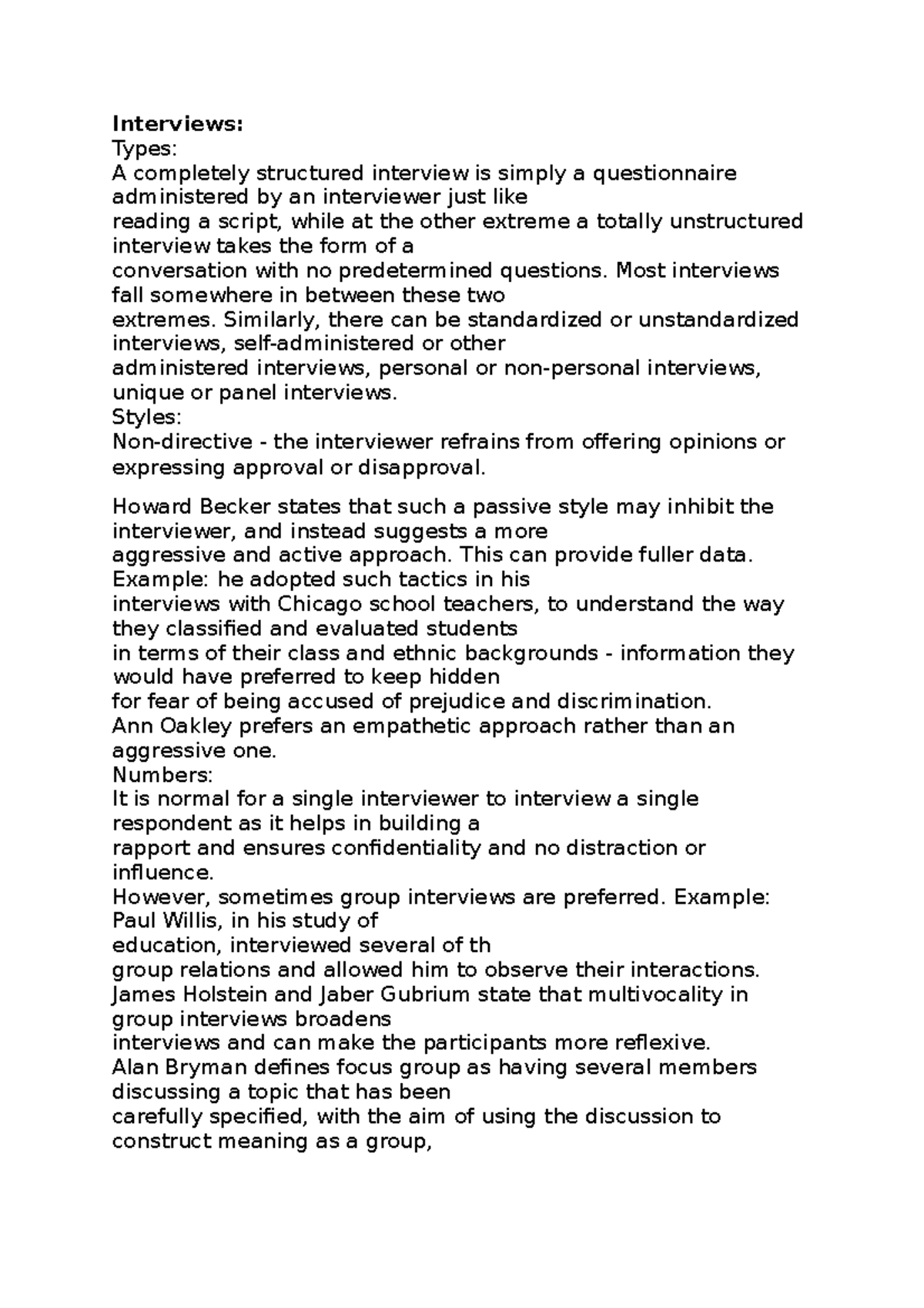 Tecniques of data collection in sociology-Interviews - Interviews ...