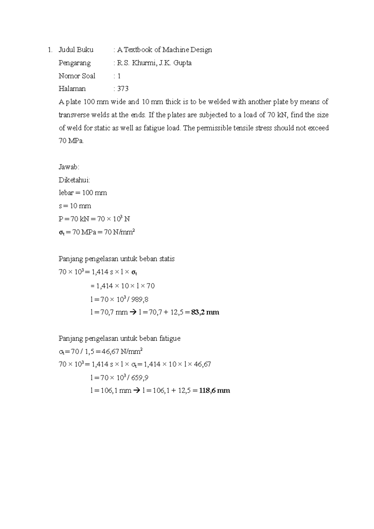 Tugas Las - Judul Buku : A Textbook of Machine Design Pengarang : R ...