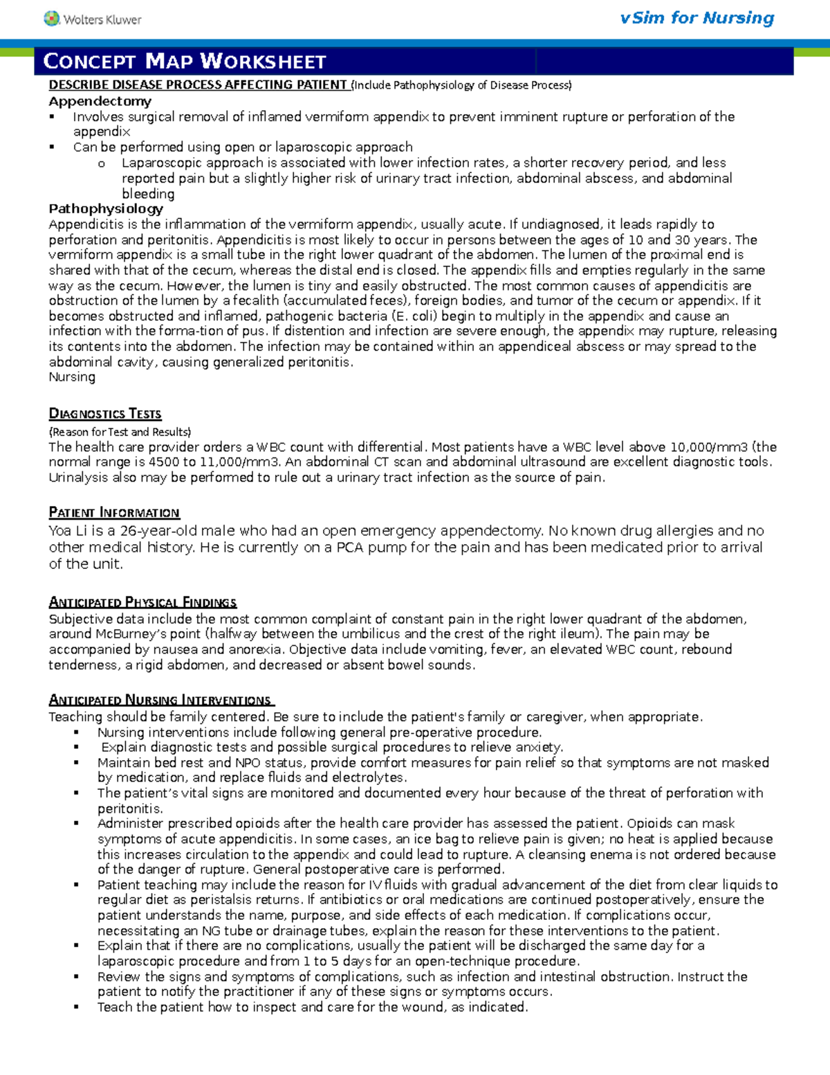 V Sim Yoa Li Clinical Packet - CONCEPT MAP WORKSHEET DESCRIBE DISEASE ...