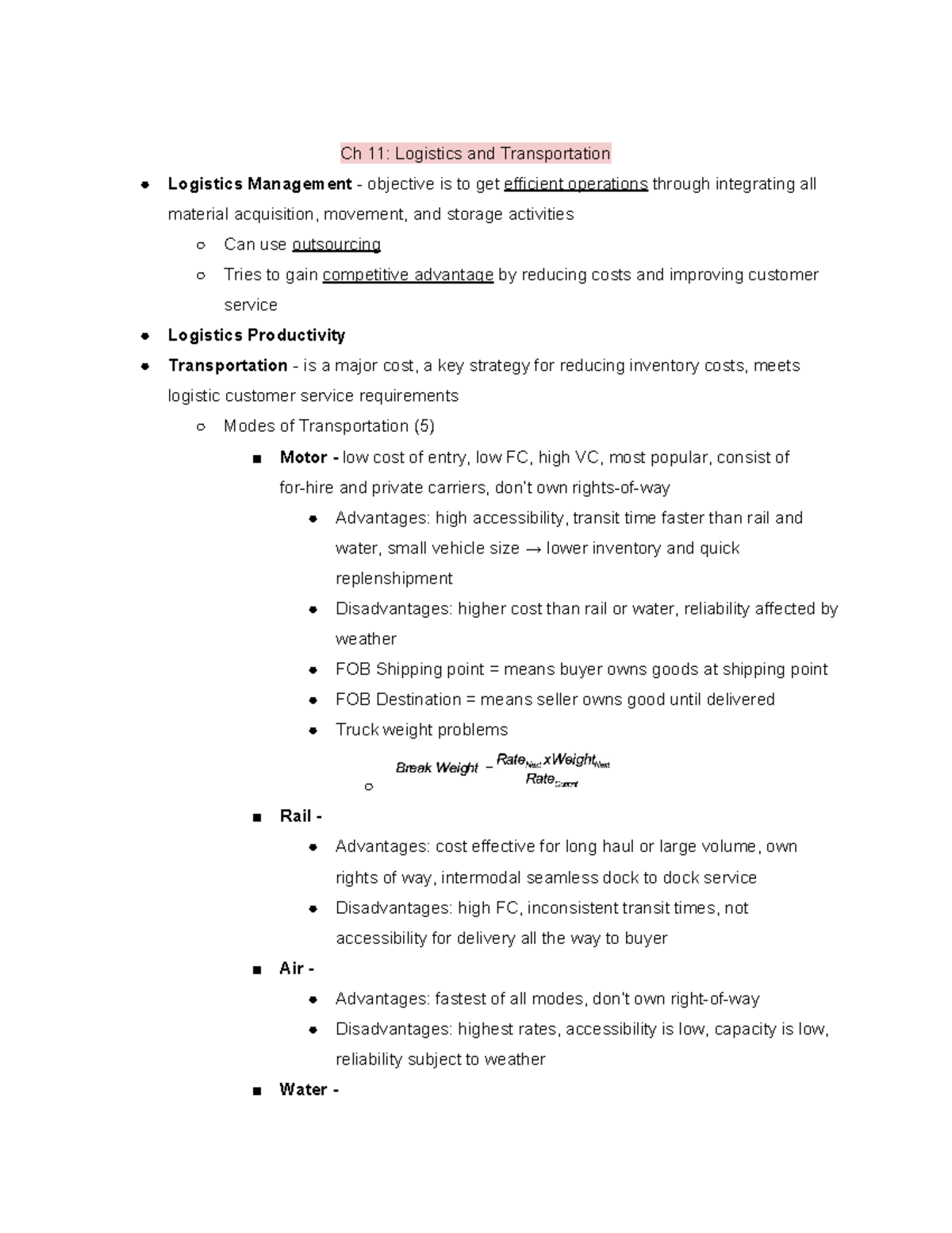 Ch 11 scm study guide - Ch 11: Logistics and Transportation Logistics ...