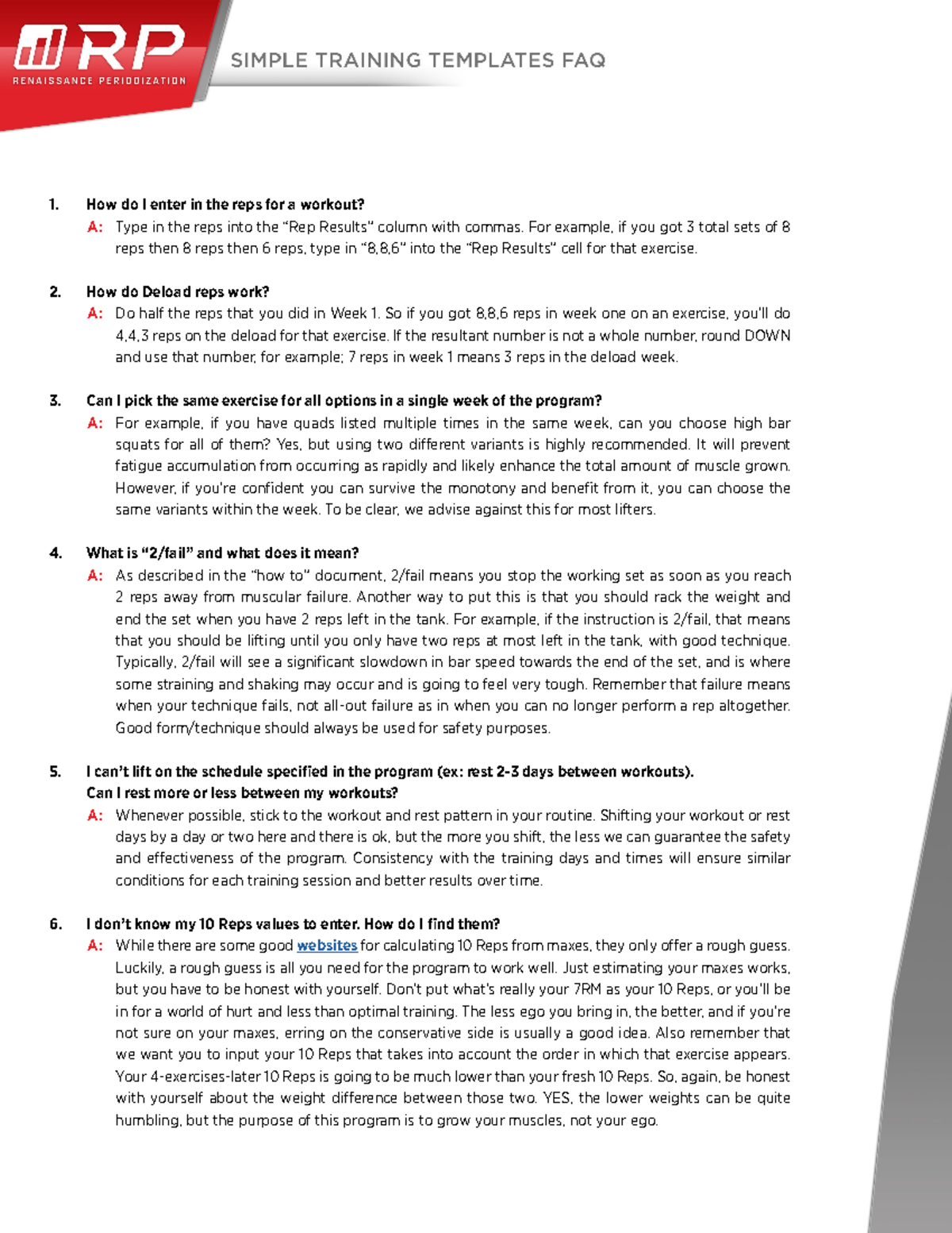 Simplified Training Template FAQ 1 - How do I enter in the reps for a ...