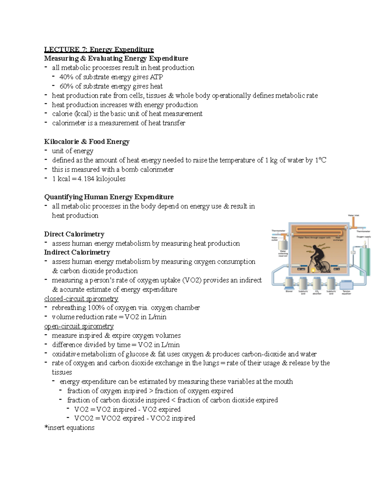 KIN 2230 - Lecture 7 - notes - LECTURE 7: Energy Expenditure Measuring ...