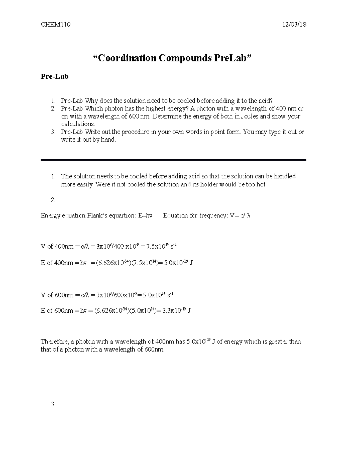 Coordination Compounds Lab - CHEM110 Compounds 1. Why does the solution ...