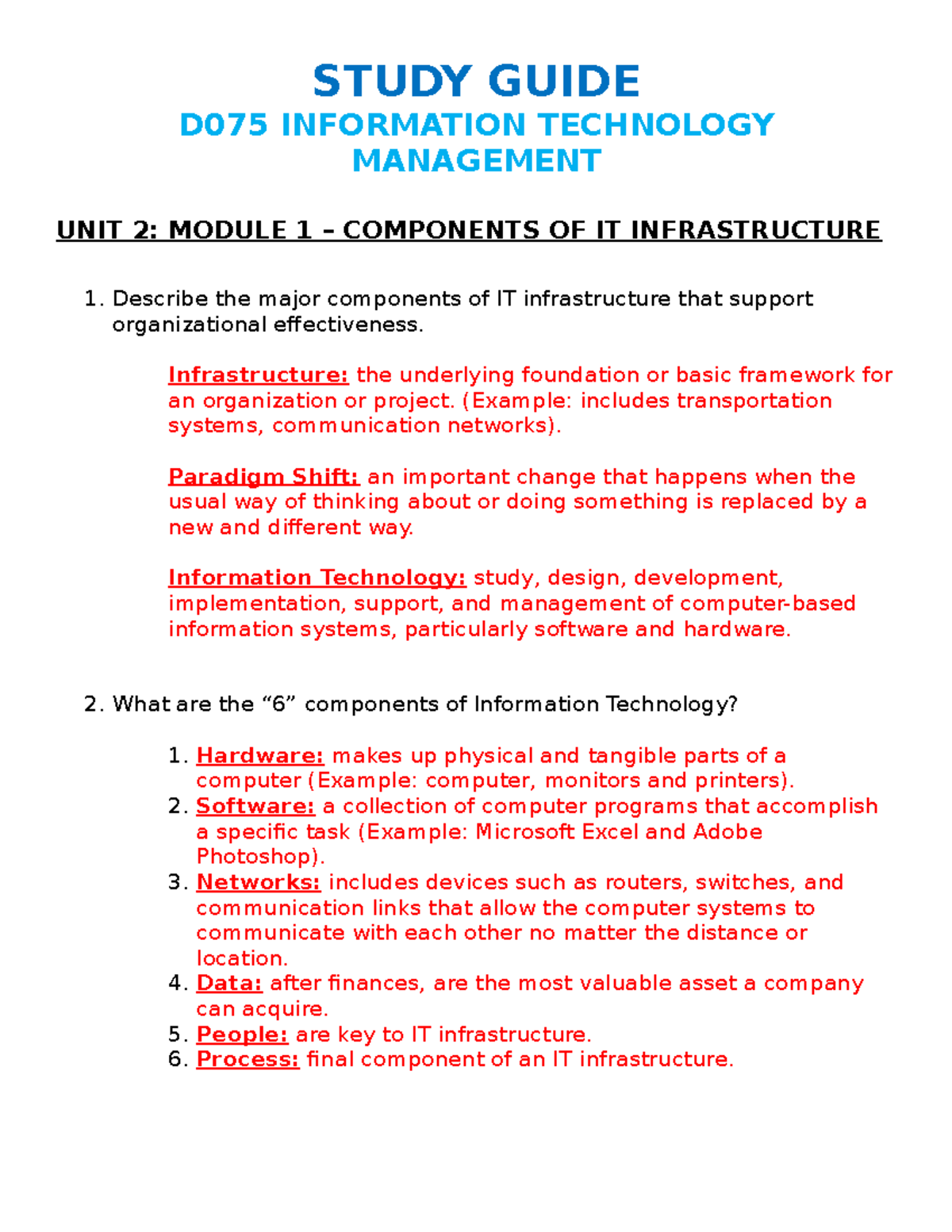 D075 Study Guide Notes - STUDY GUIDE D075 INFORMATION TECHNOLOGY ...