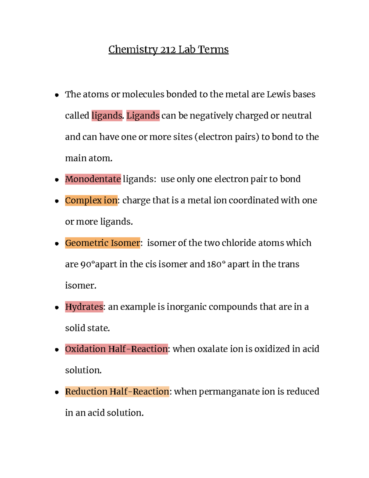 Chemistry 212Lab Terms - Chemistry 212 Lab Terms The atoms or molecules ...