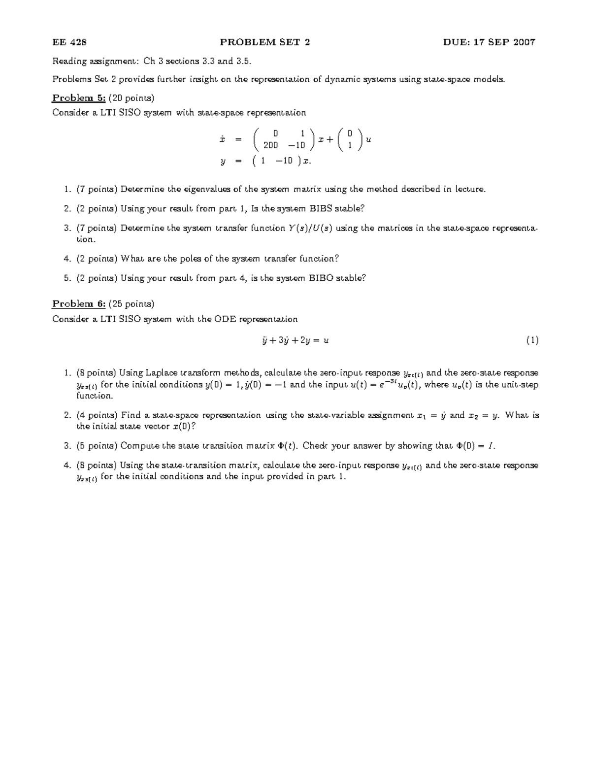 Ps2 - Ps2 - EE 428 PROBLEM SET 2 DUE: 17 SEP 2007 Reading assignment: Ch 3 sections 3 and 3 ...