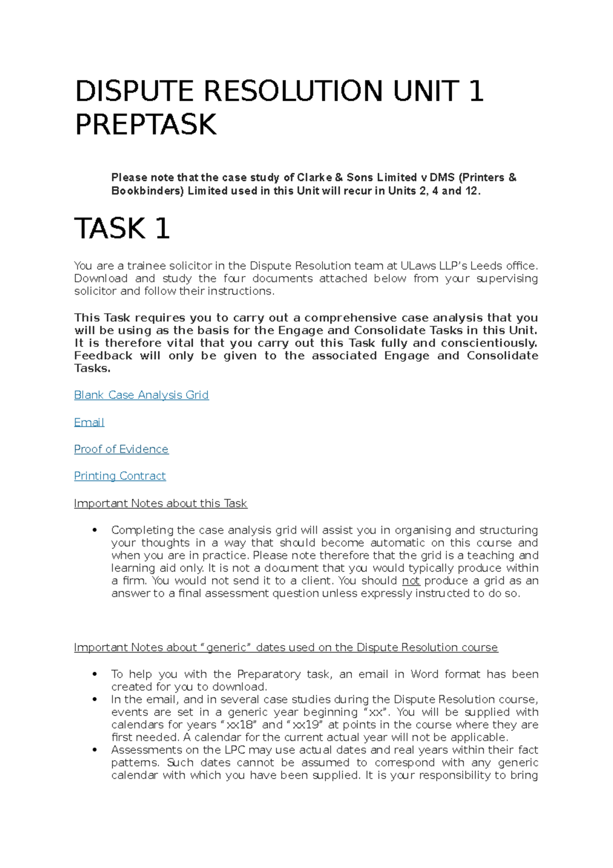 Dispute Resolution UNIT 1 Preptask - 2122 - Studocu