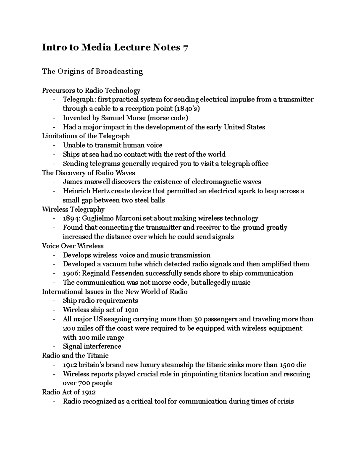 Intro to Media Lecture Notes 7 - Studocu