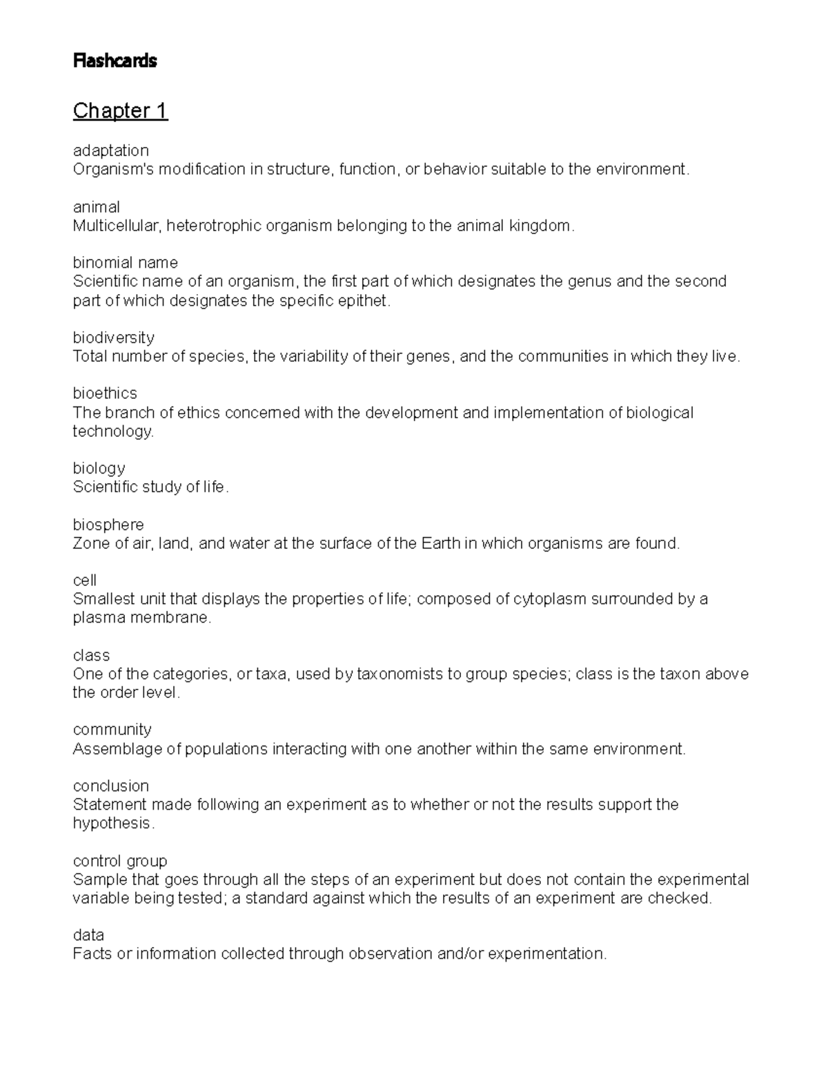 Flash Card - Summary Elements Of Biology - Flashcards Chapter 1 ...