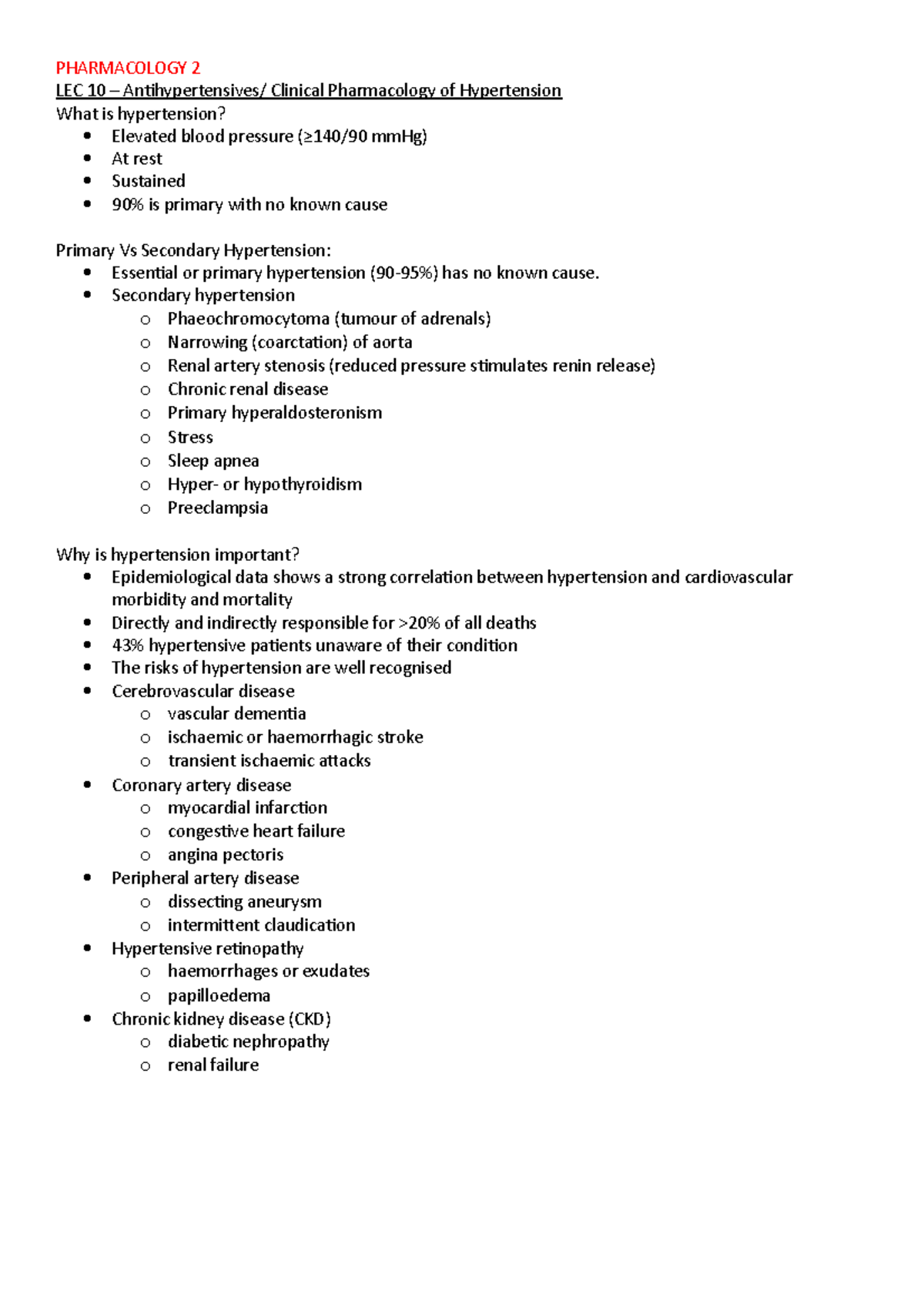 Pharm MOD3- Cardiovascular Drugs - PHARMACOLOGY 2 LEC 10 ...
