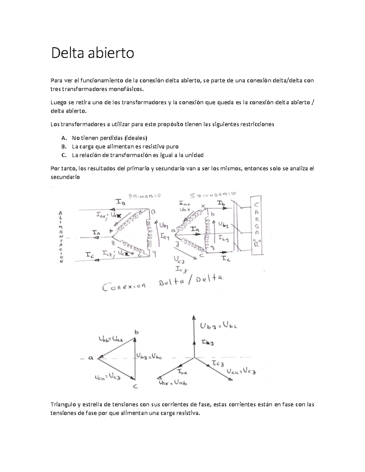 Delta abierto, esta relacionado a los transformadores y el tipo de ...
