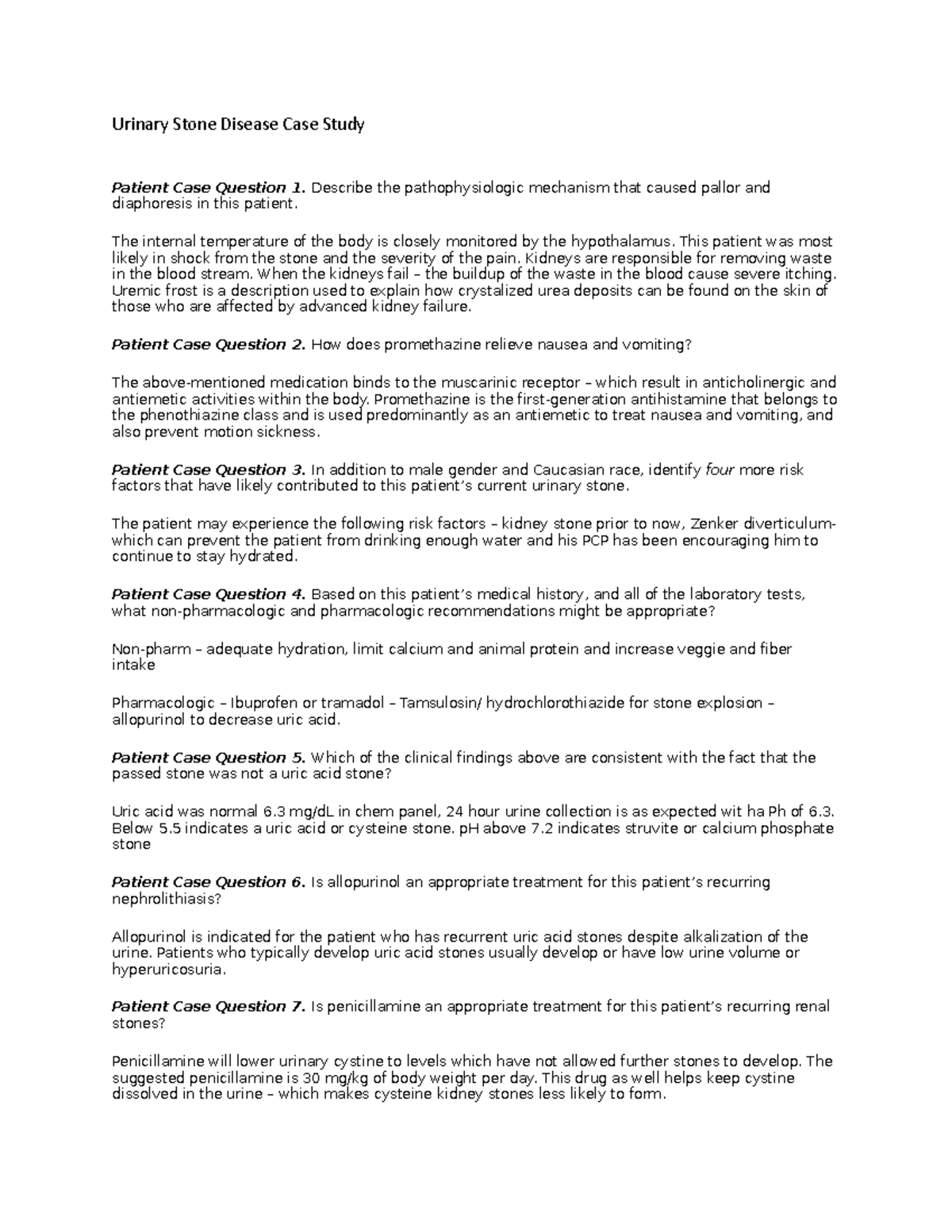 Urinary Stone Disease Case Study - Urinary Stone Disease Case Study ...