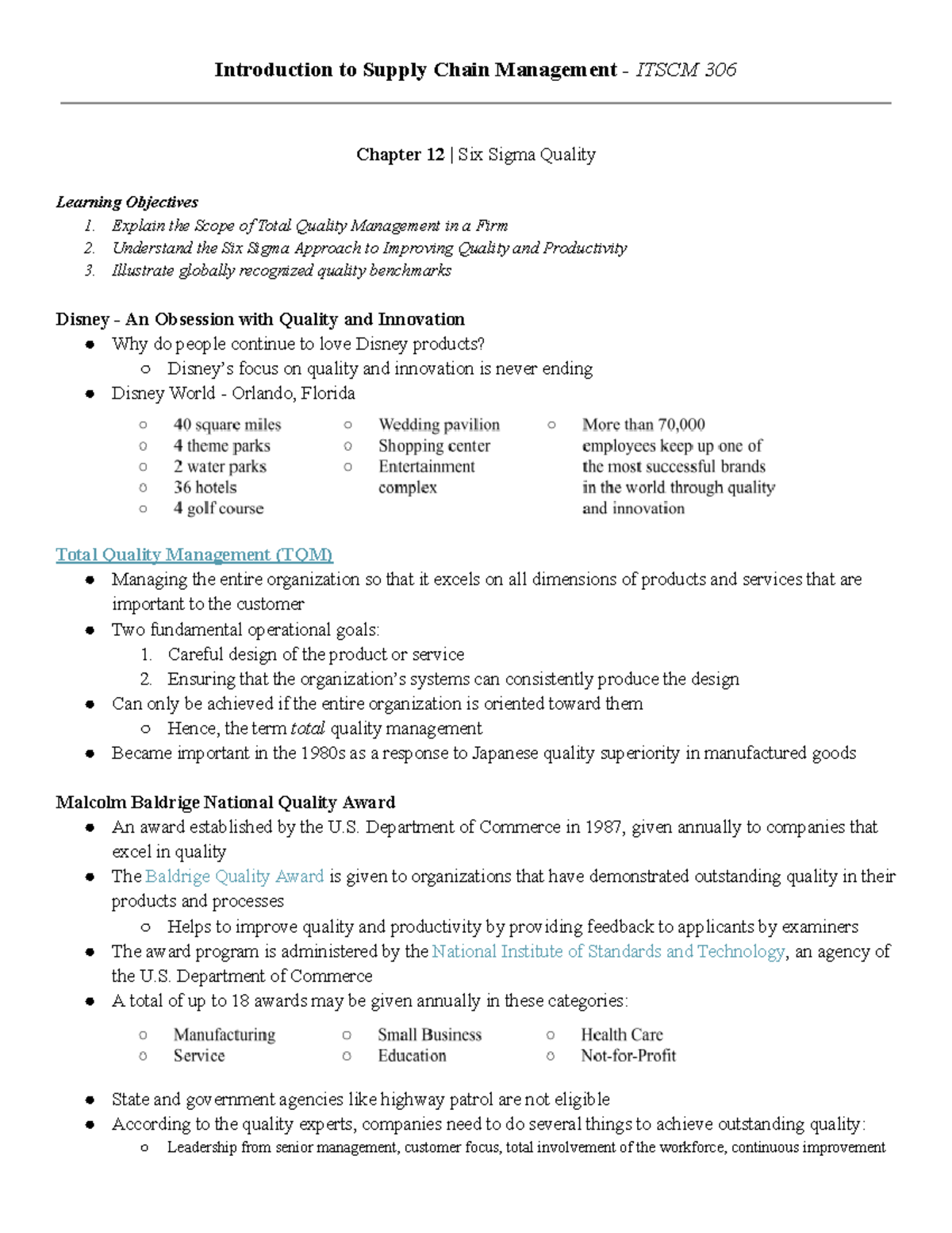 Chapter 12 Six Sigma Quality - Introduction to Supply Chain Management ...