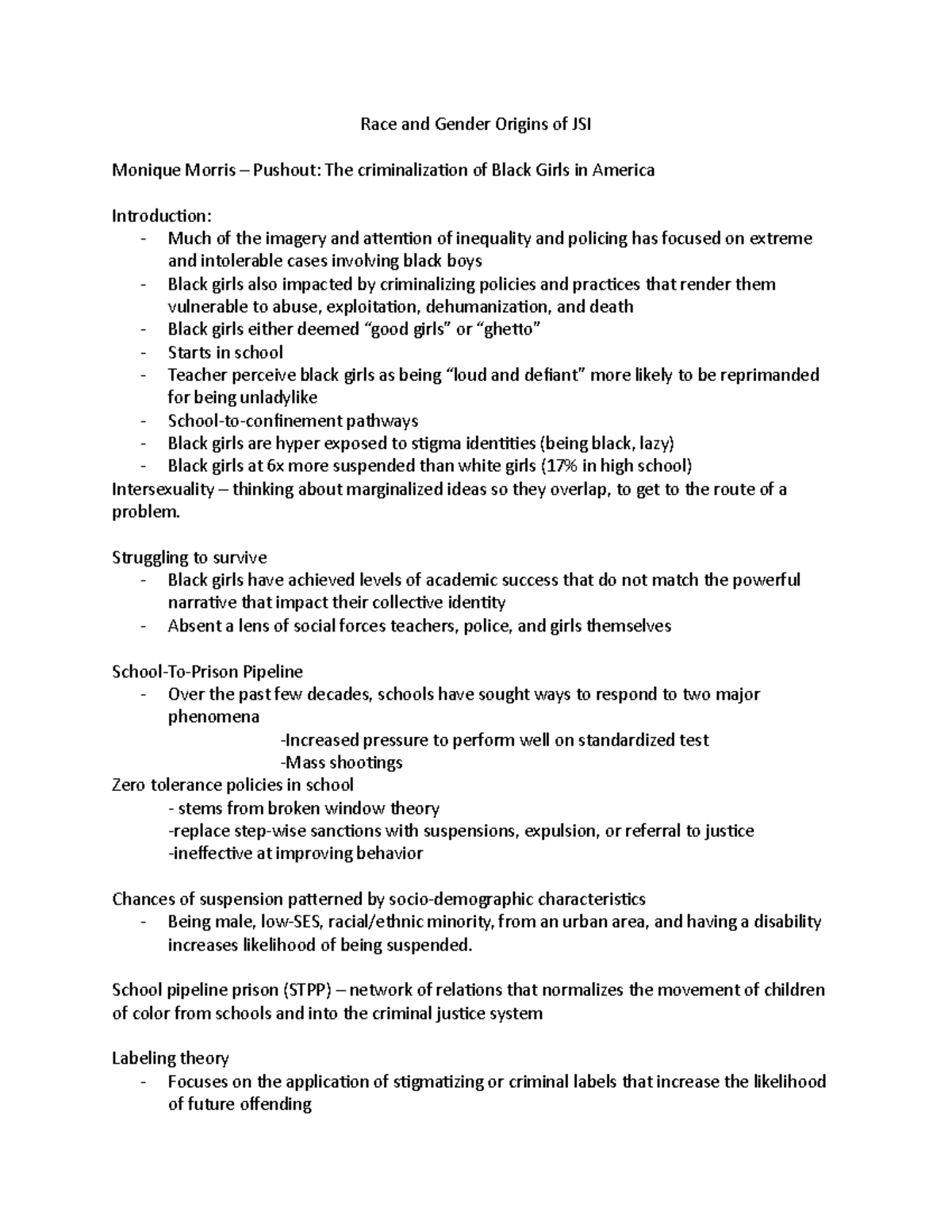 Race and Gender Origins of JSI - Race and Gender Origins of JSI Monique ...