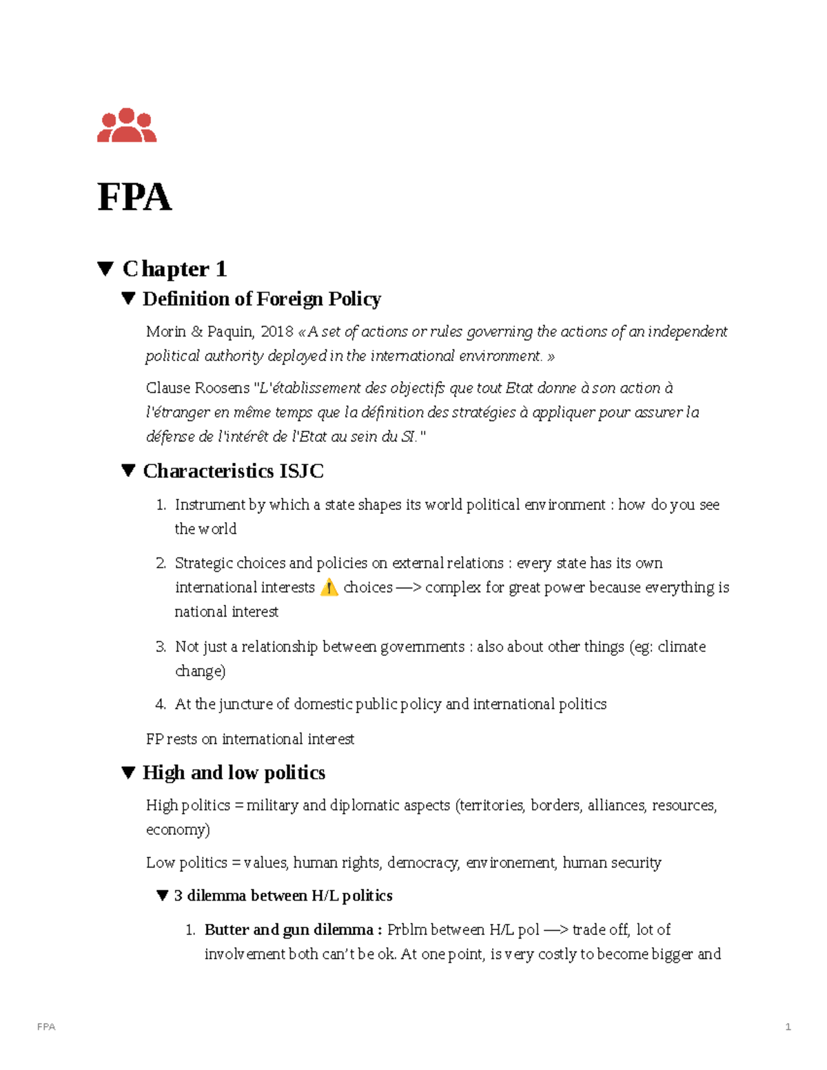 RésuméFPAmindmap 22-23 - FPA Chapter 1 Definition of Foreign Policy ...