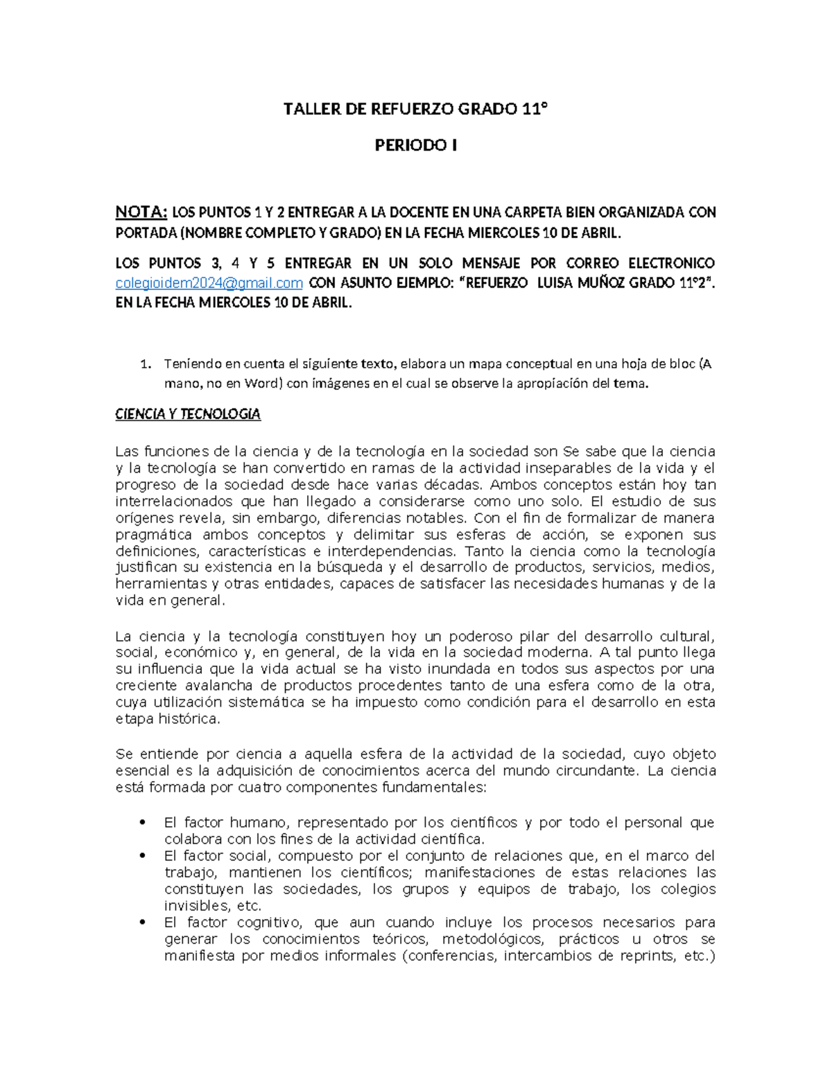 Taller DE Refuerzo Grado 11° Periodo I - TALLER DE REFUERZO GRADO 11° PERIODO I NOTA: LOS PUNTOS ...