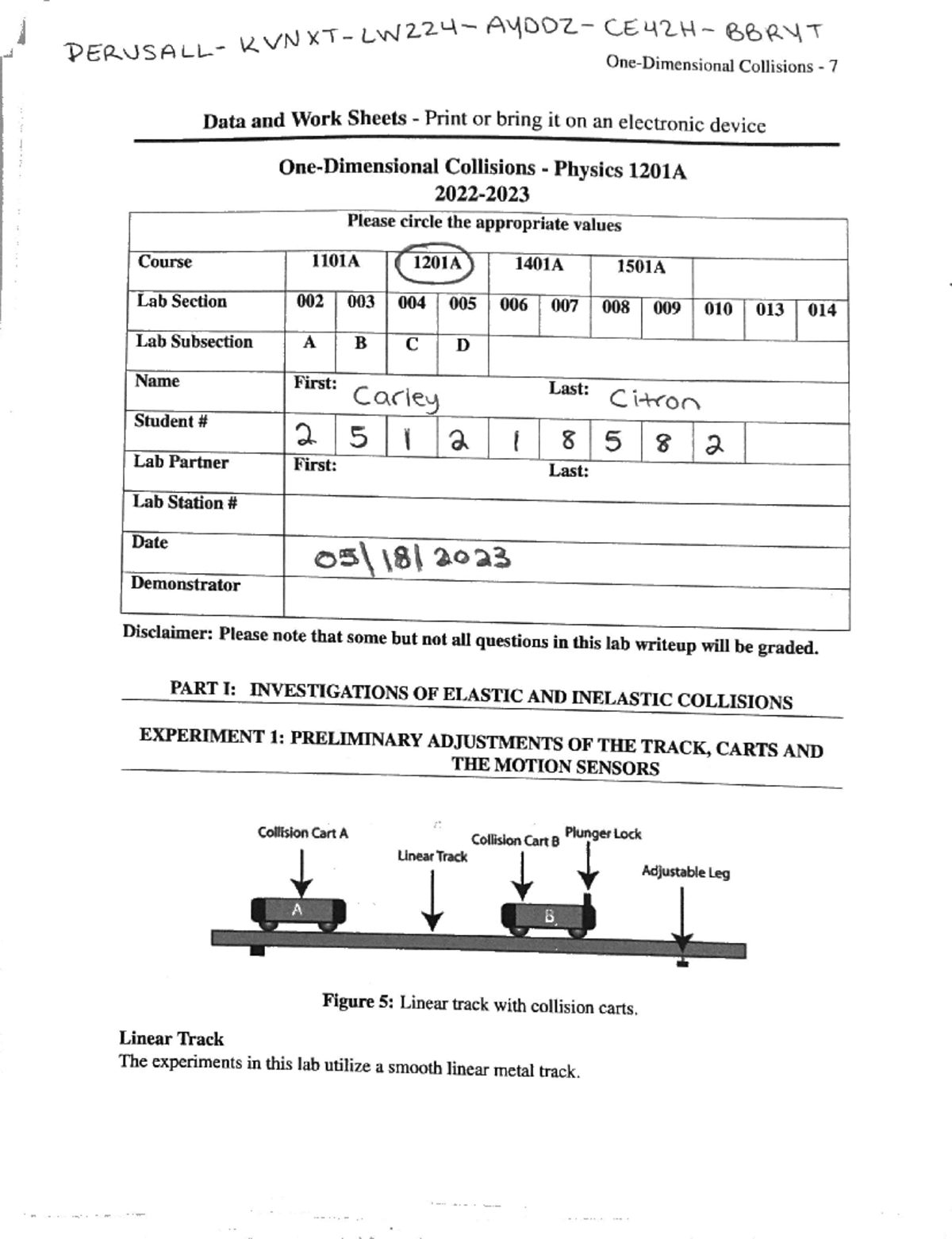 Physics Lab 2 - 1-D Lab - j N X T - L W 2 2 4 ~ A Y D O Z? C E Y L N ...