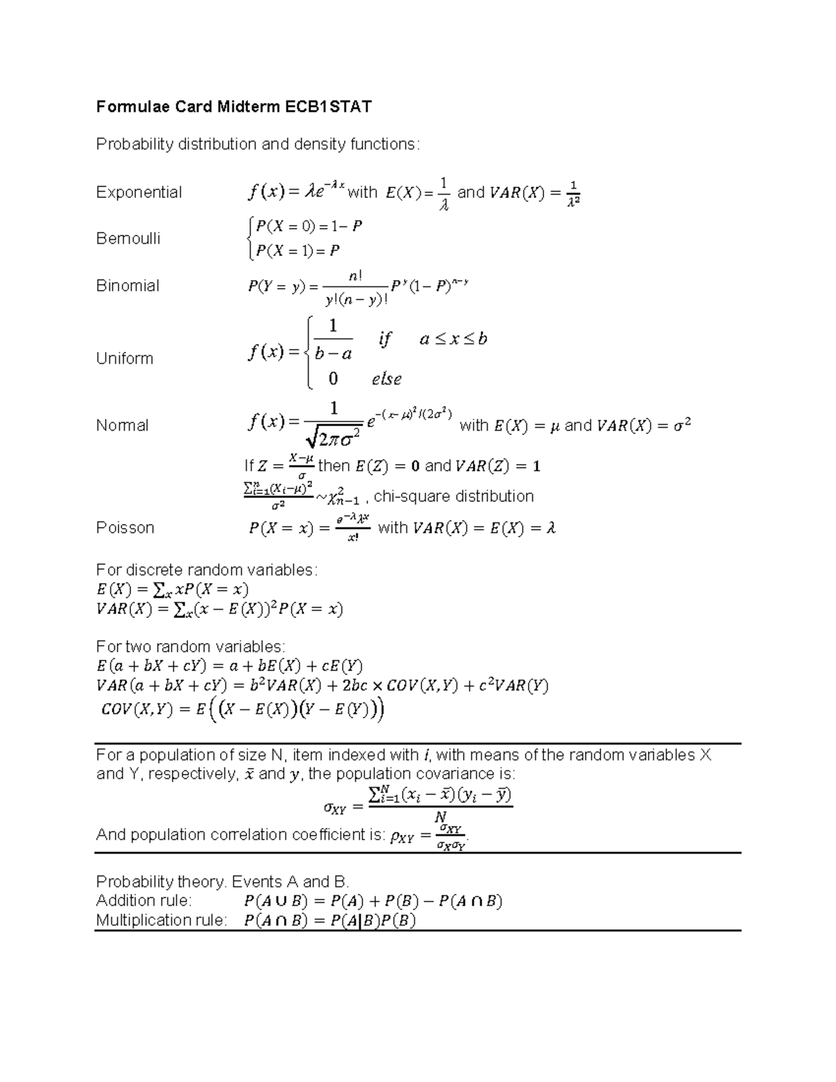 Formulae Card Midterm ECB1STAT - Formulae Card Midterm ECB1STAT ...