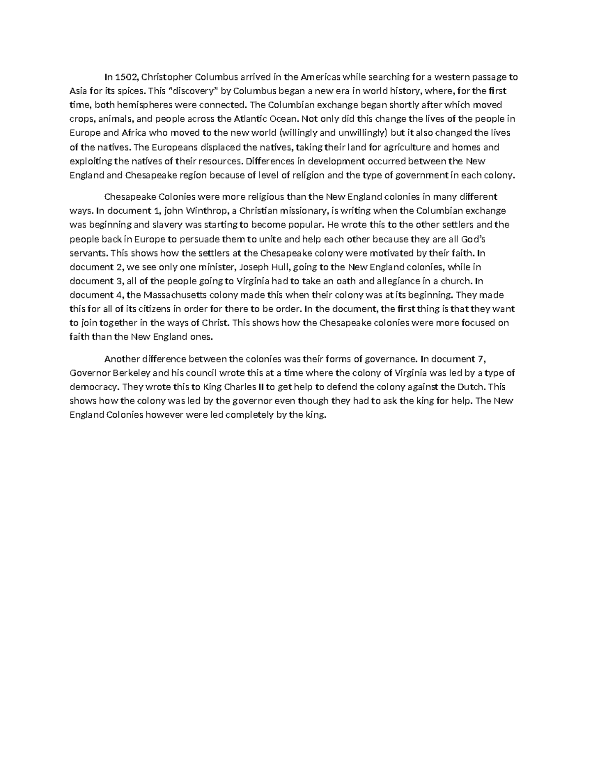 Apush DBQ 1 - about columbus - In 1502, Christopher Columbus arrived in ...