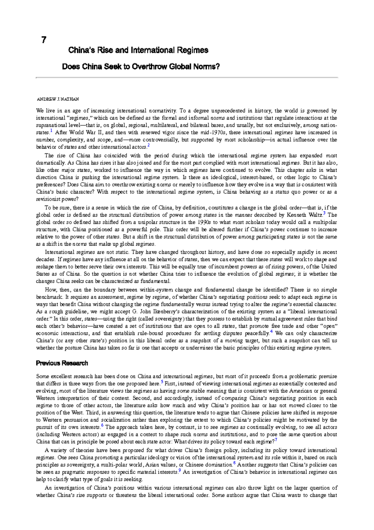 [Nathan] Chinas Rise and International Regimes - ANDREW J. NATHAN We ...