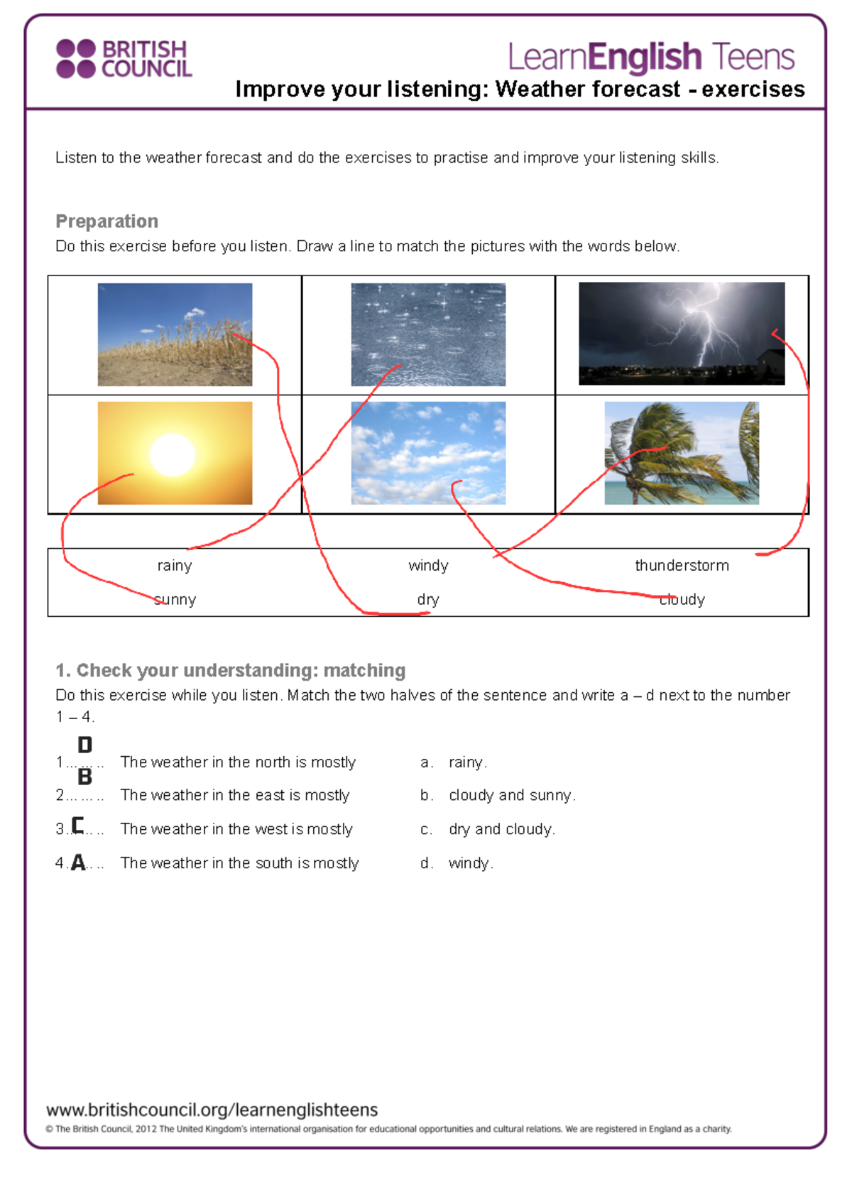 English Weather Forescast - Listen to the weather forecast and do the ...