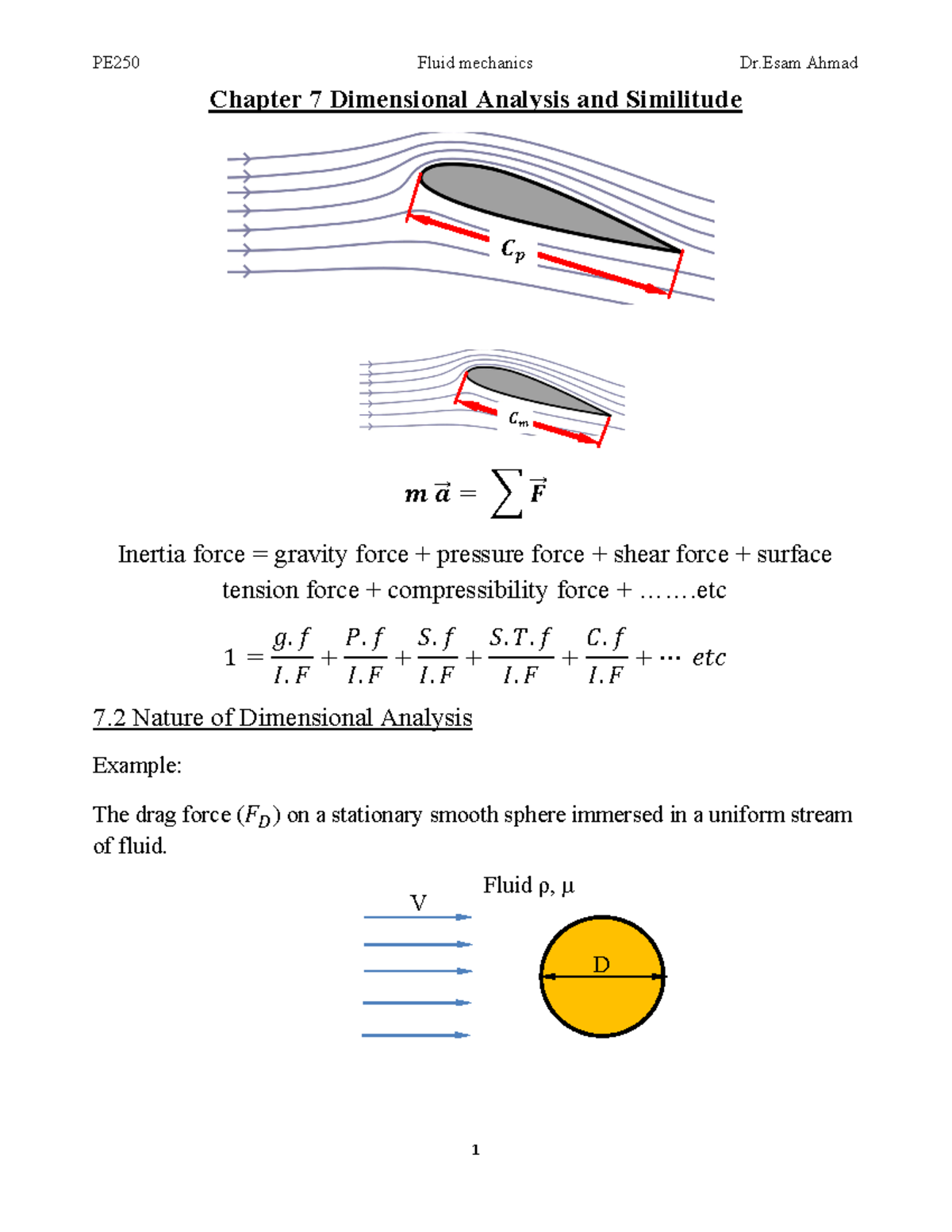 PE250 chapter 7 Dimensional Analysis and Similitude - Chapter 7 Dimensional Analysis and ...