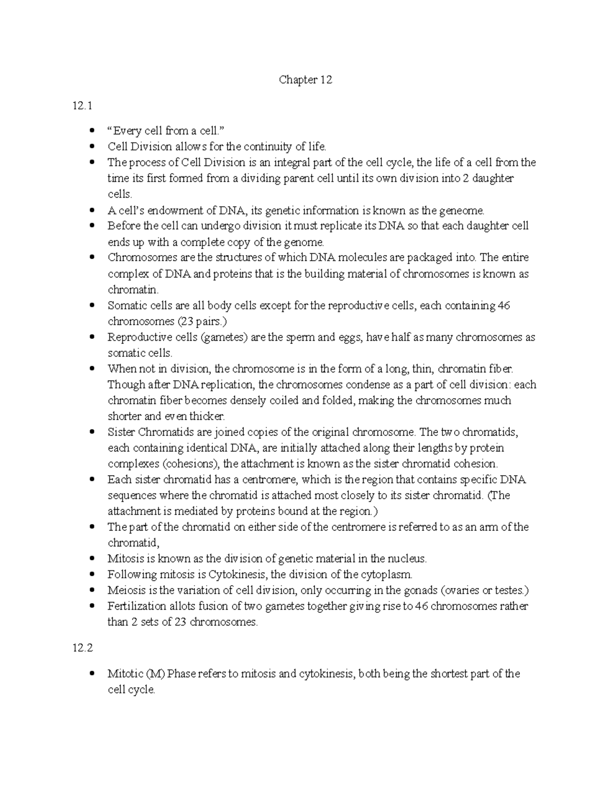 Chapter 12 - Summary Introductory Biology 1 - Chapter 12 “Every cell ...